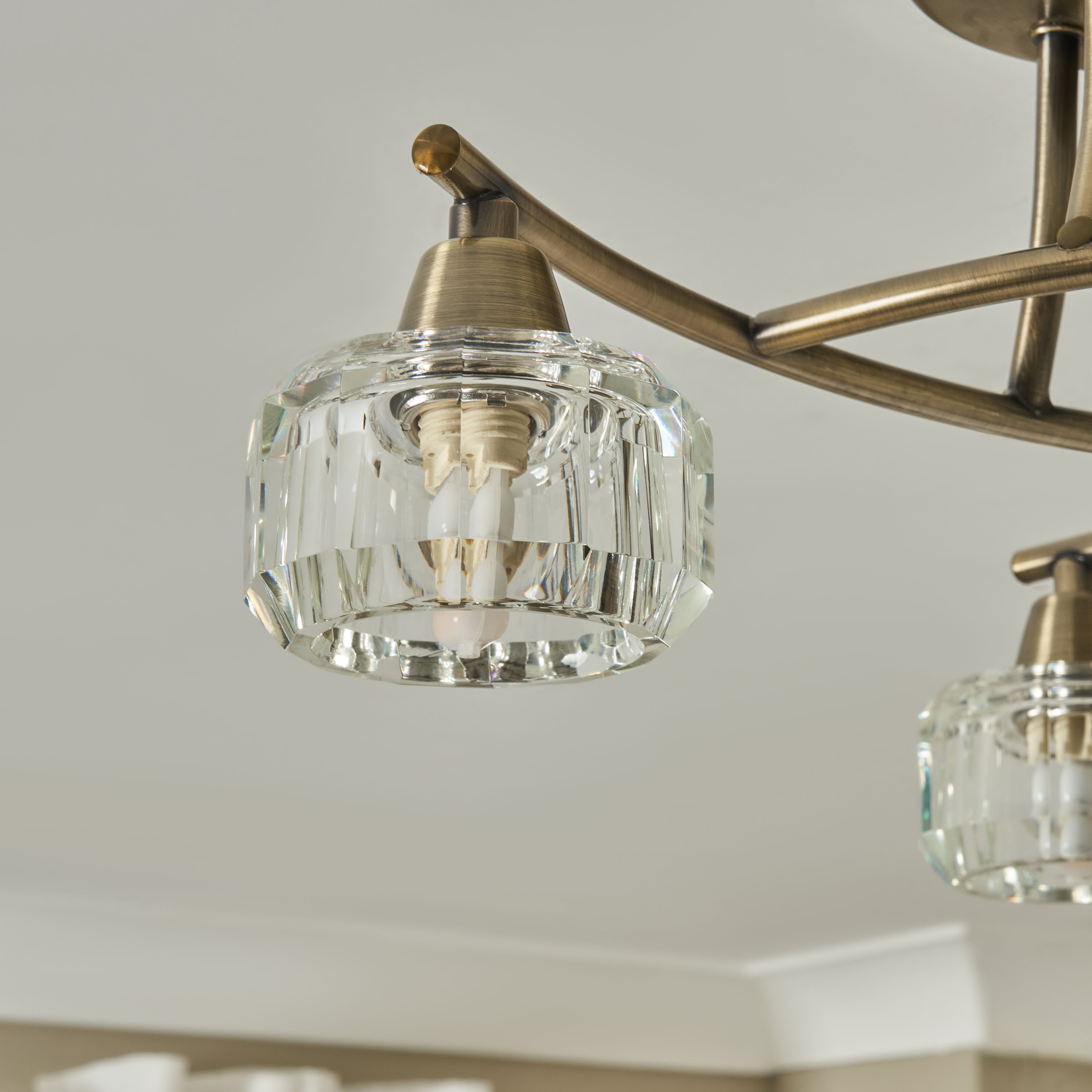 Inlight Pilton Satin Glass & metal Antique brass effect 3 Lamp LED ...