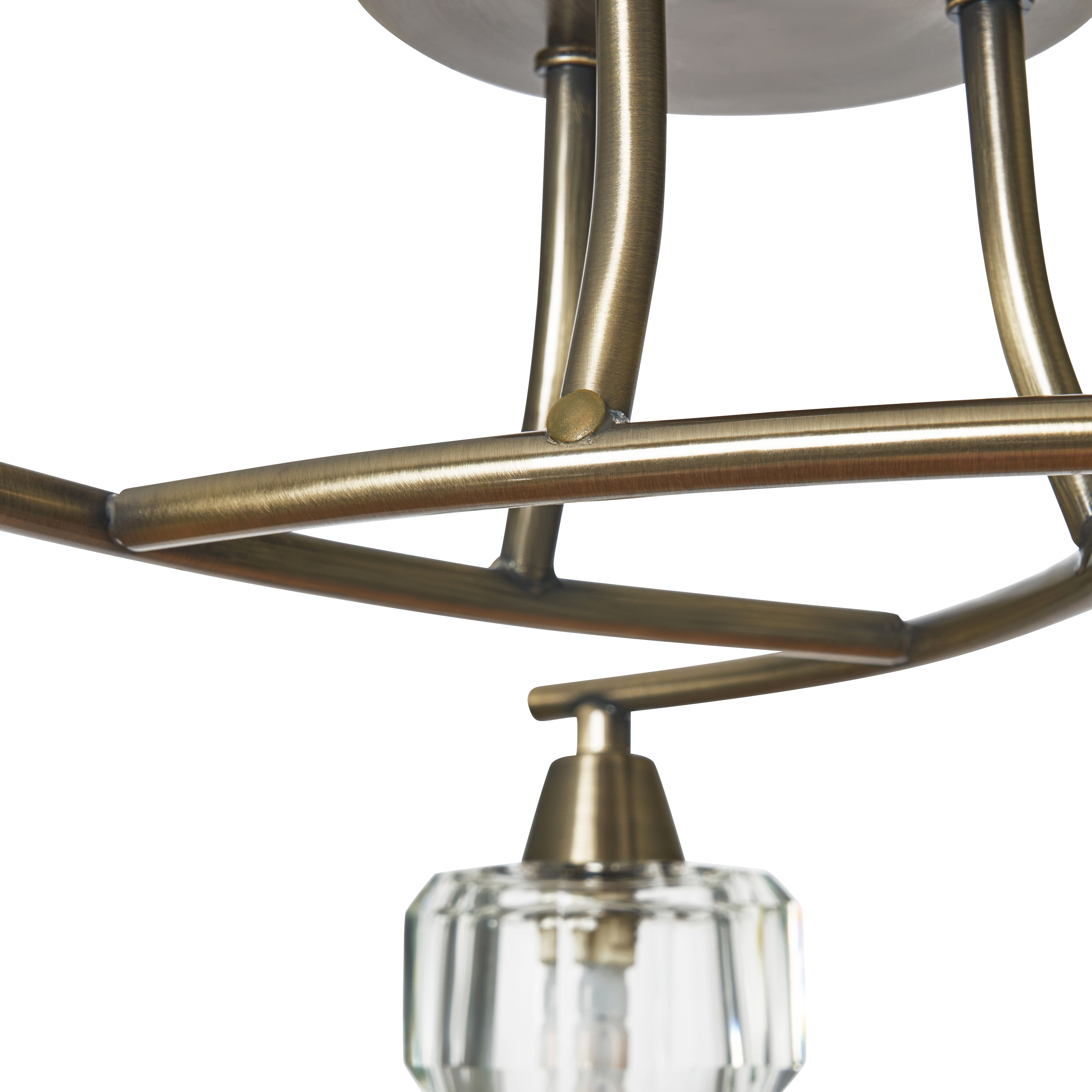 Inlight Pilton Satin Glass & metal Antique brass effect 3 Lamp LED ...