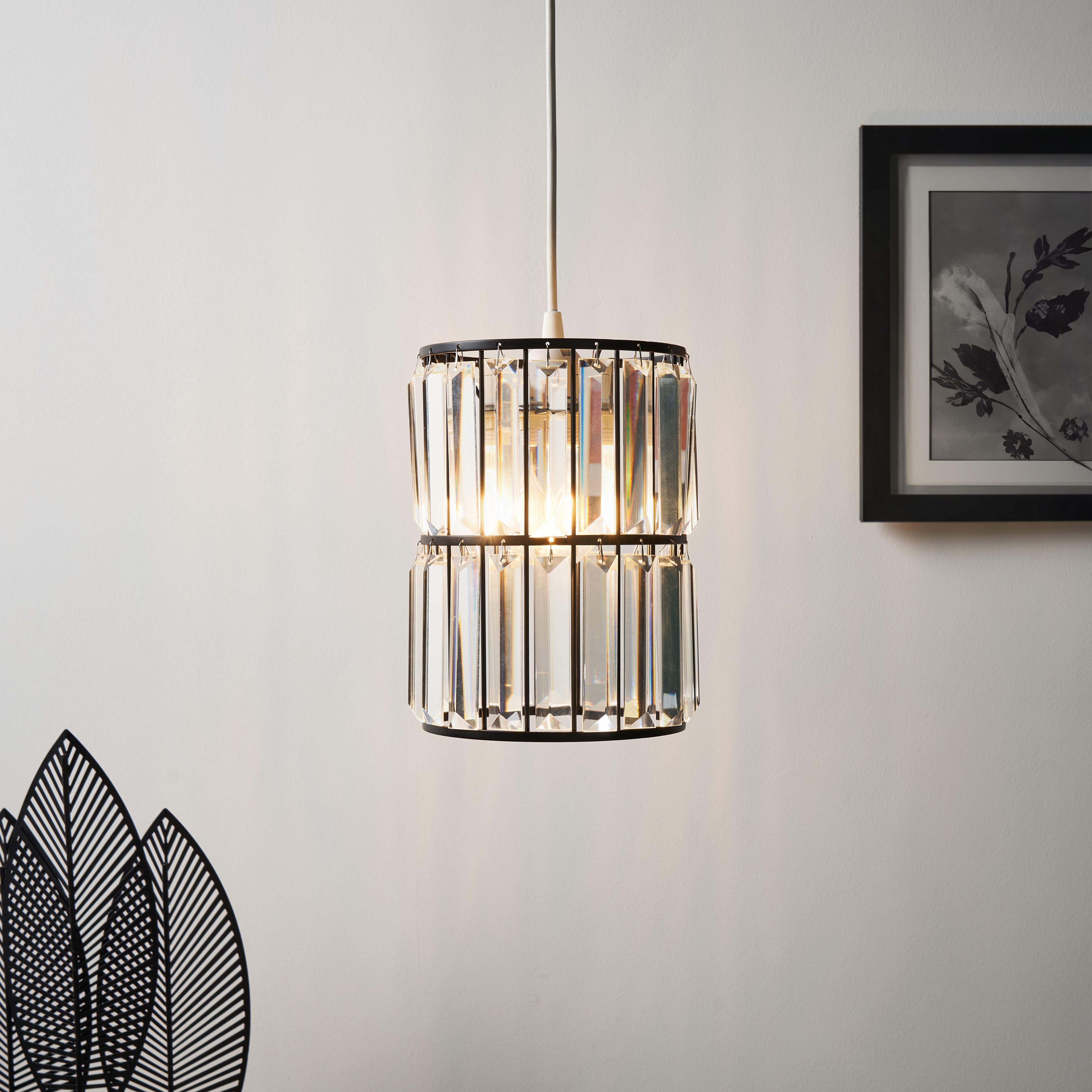 Inlight Quatro Brushed Clear & Black Mirror effect Cylinder Lamp shade ...