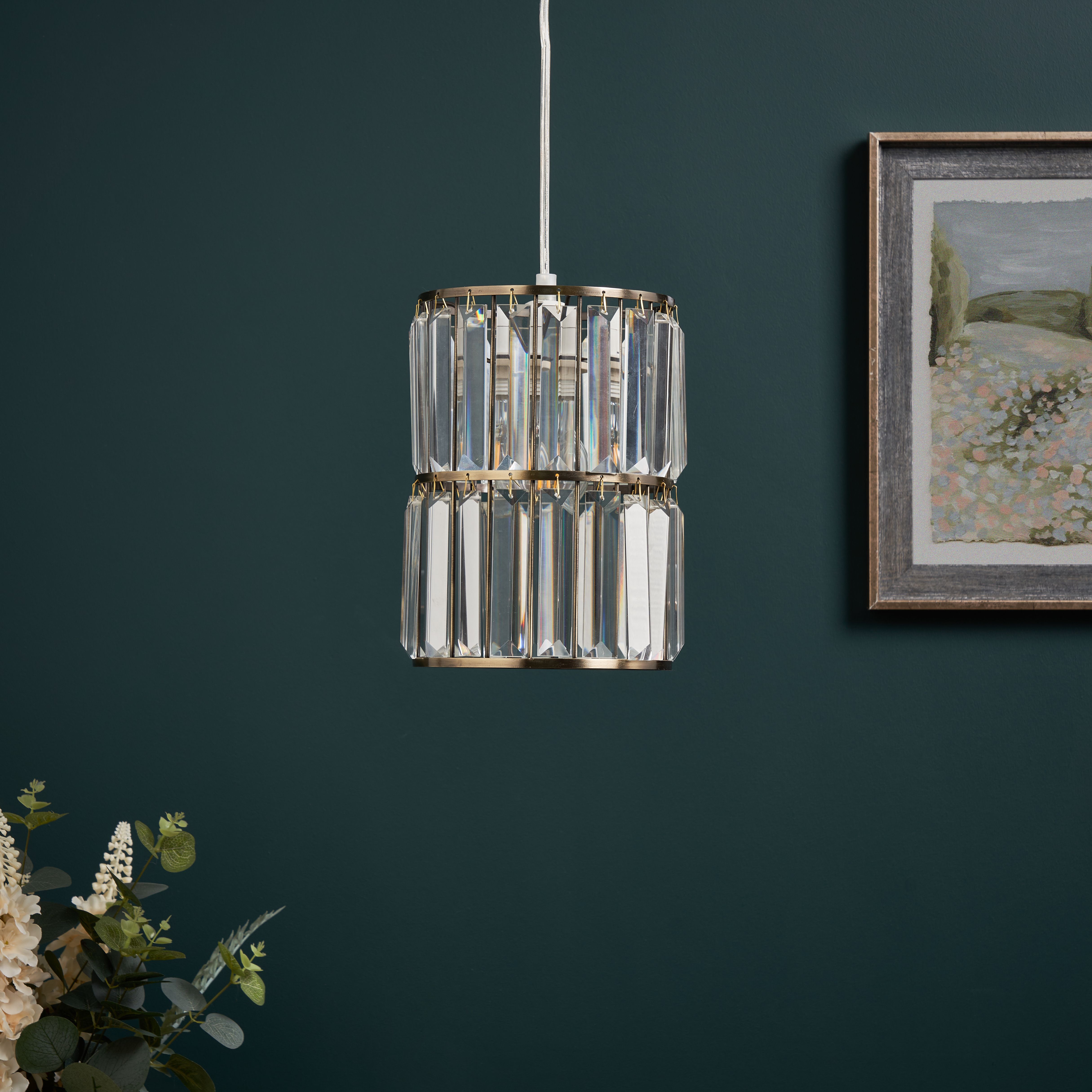 Inlight Quatro Brushed Clear Brass effect Cylinder Lamp shade (D)17cm