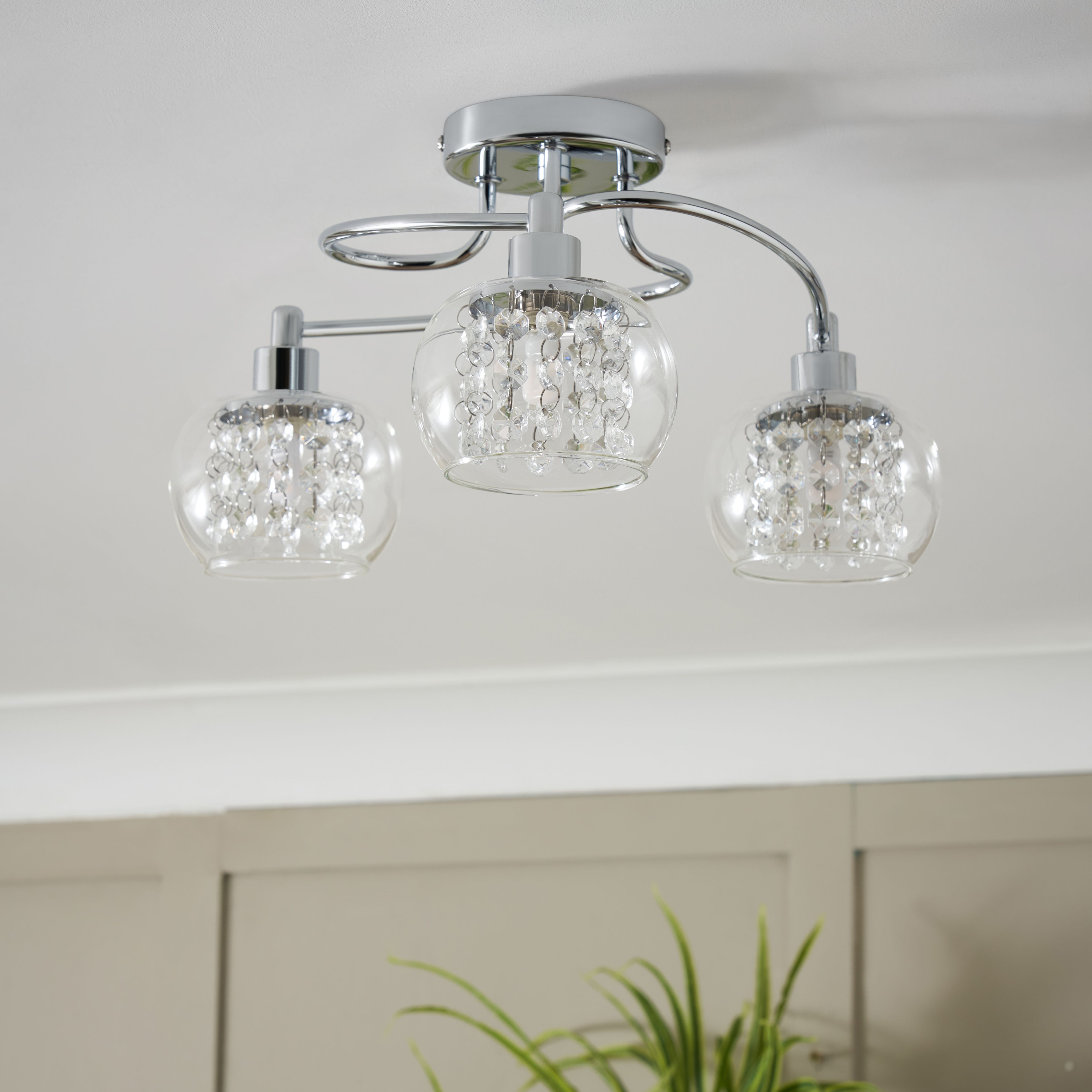 Inlight Roma Beaded Glass & steel Transparent Chrome effect 3 Lamp ...