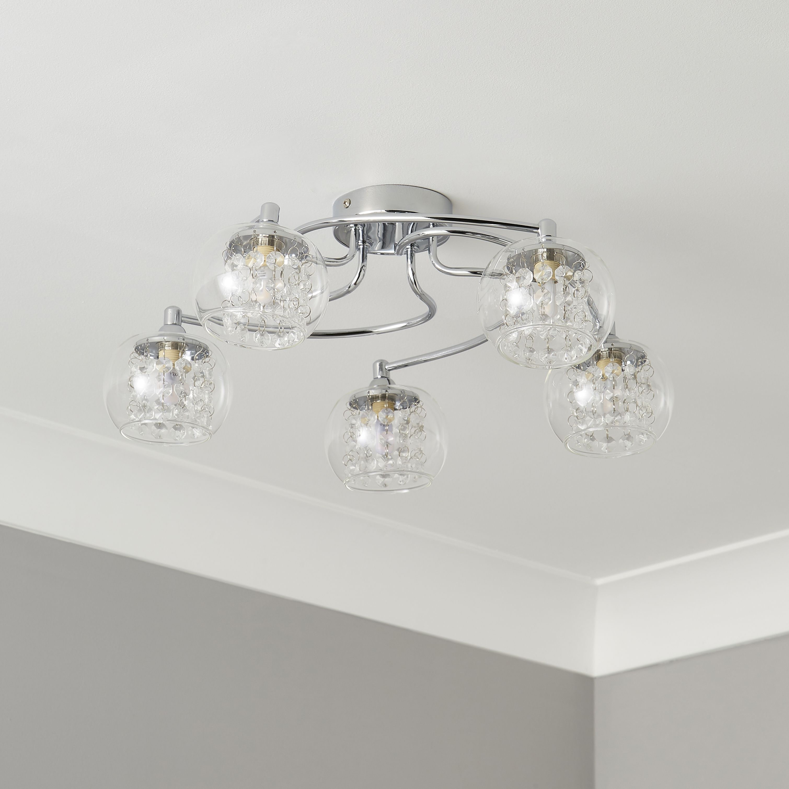 Inlight Roma Beaded Glass & steel Transparent Chrome effect 5 Lamp ...