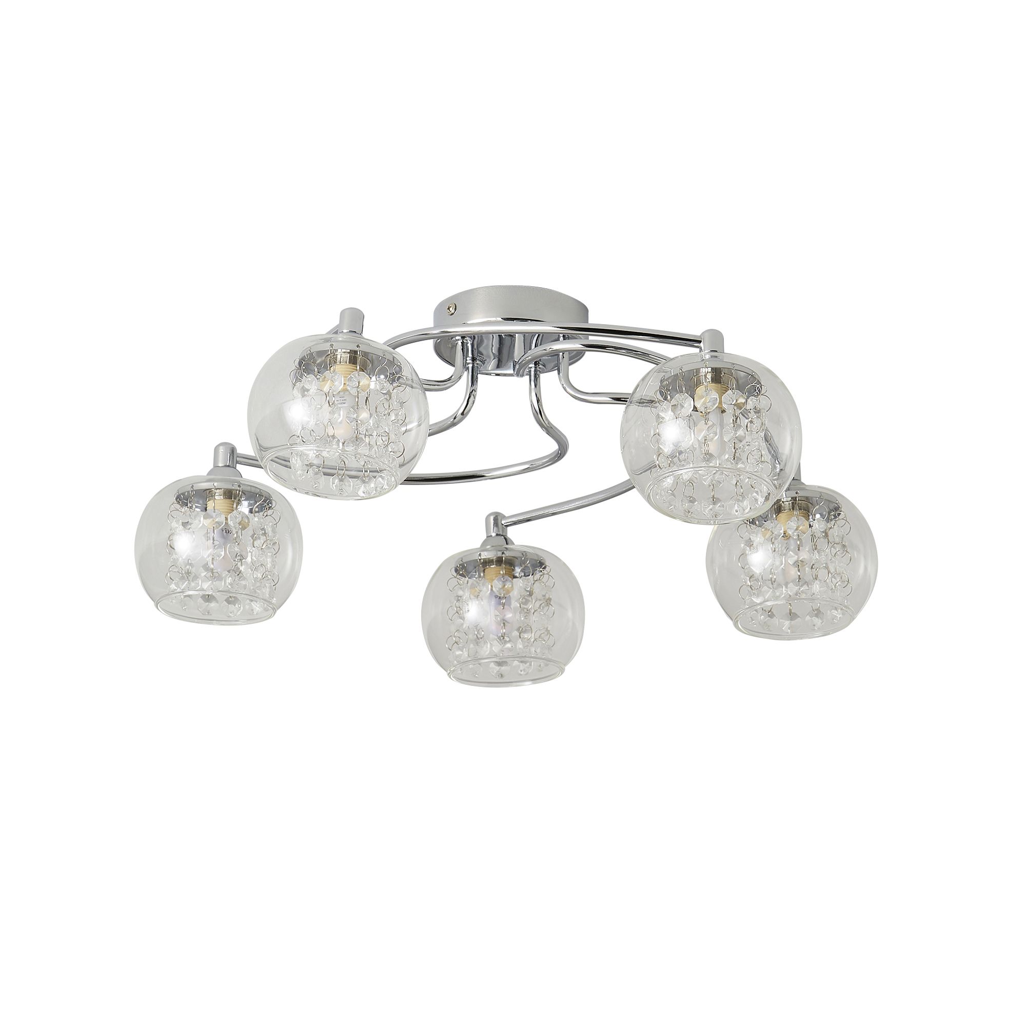 Inlight Roma Beaded Glass & steel Transparent Chrome effect 5 Lamp ...