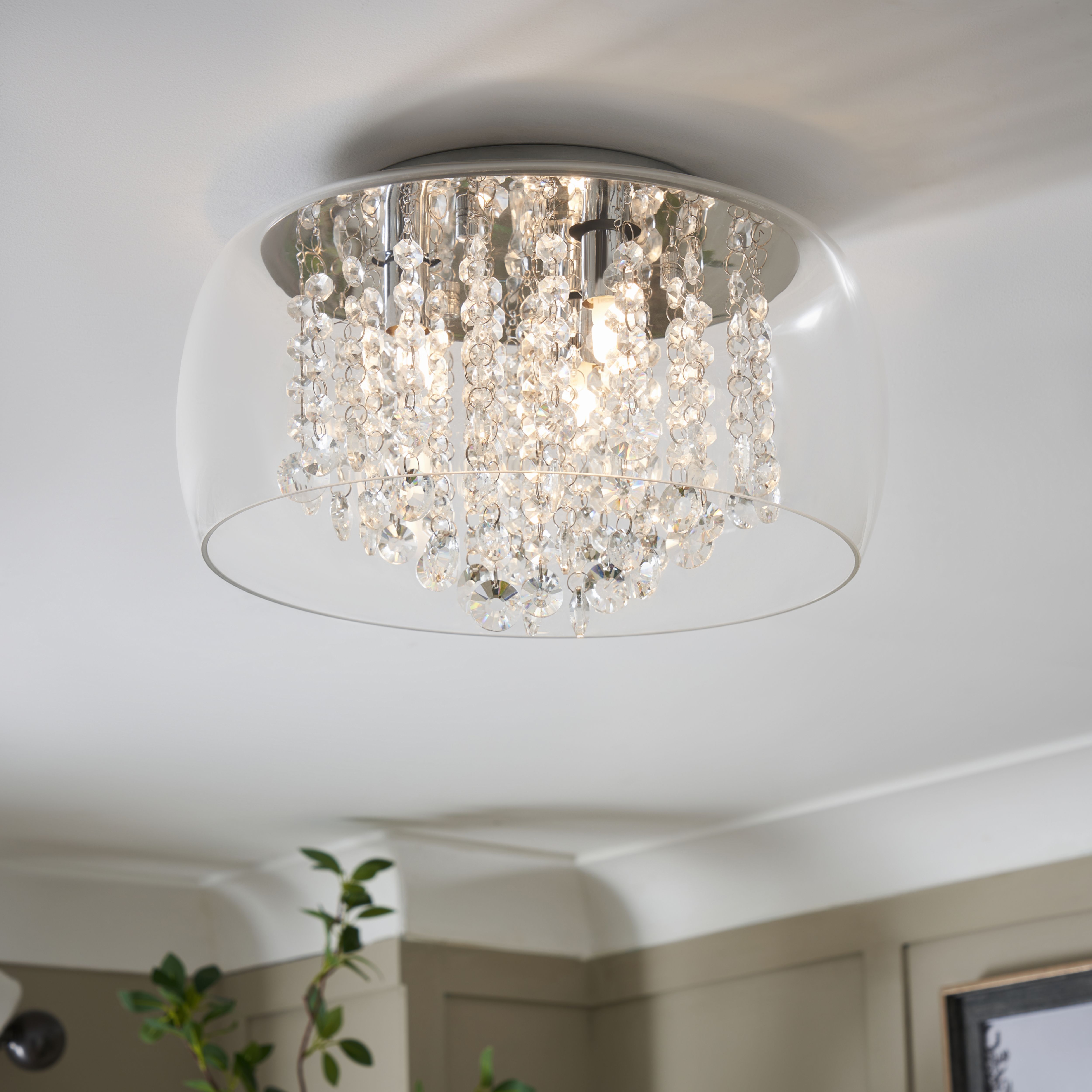 Inlight Roma Beaded Glass & steel Transparent Chrome effect Ceiling light