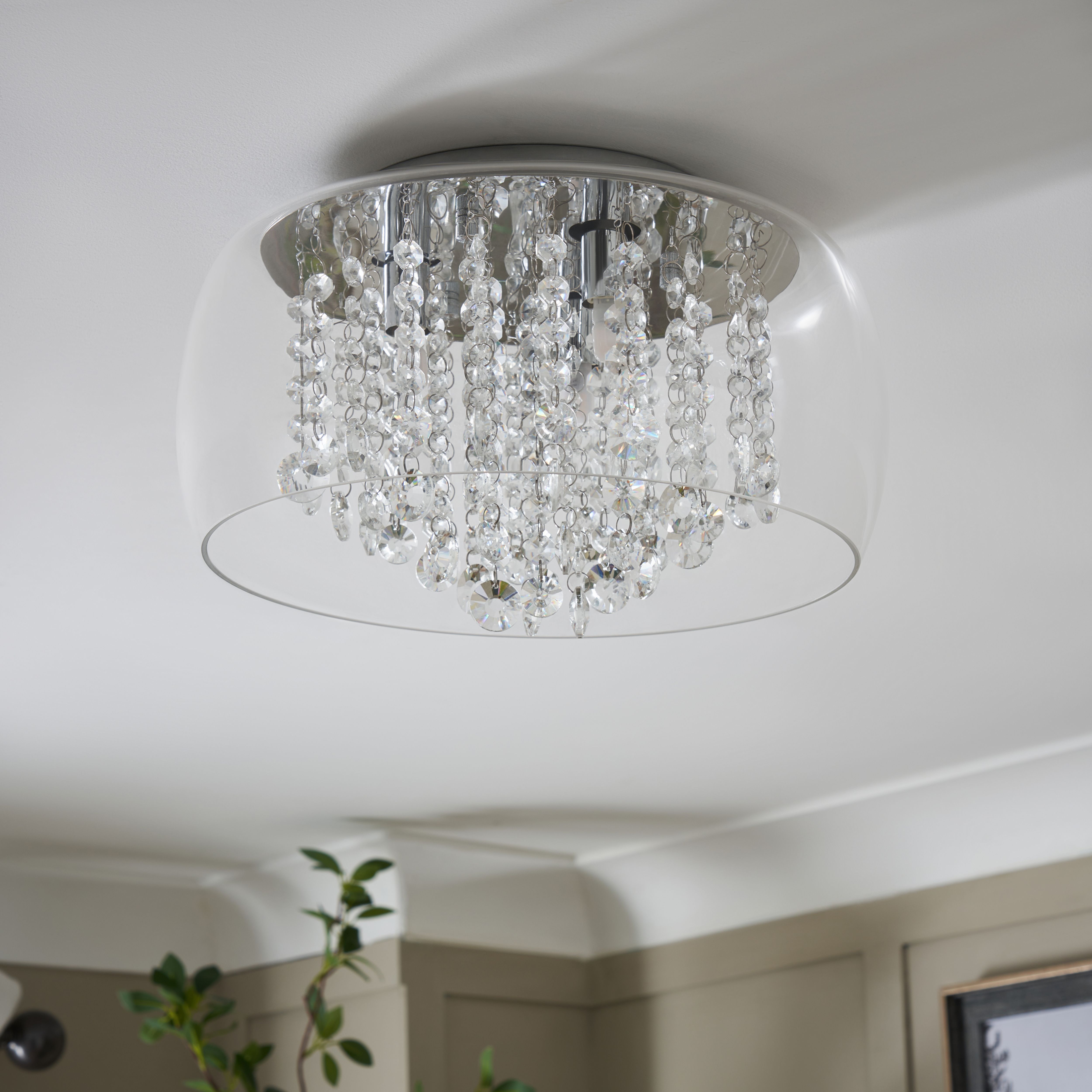 Inlight Roma Beaded Glass & steel Transparent Chrome effect Ceiling light