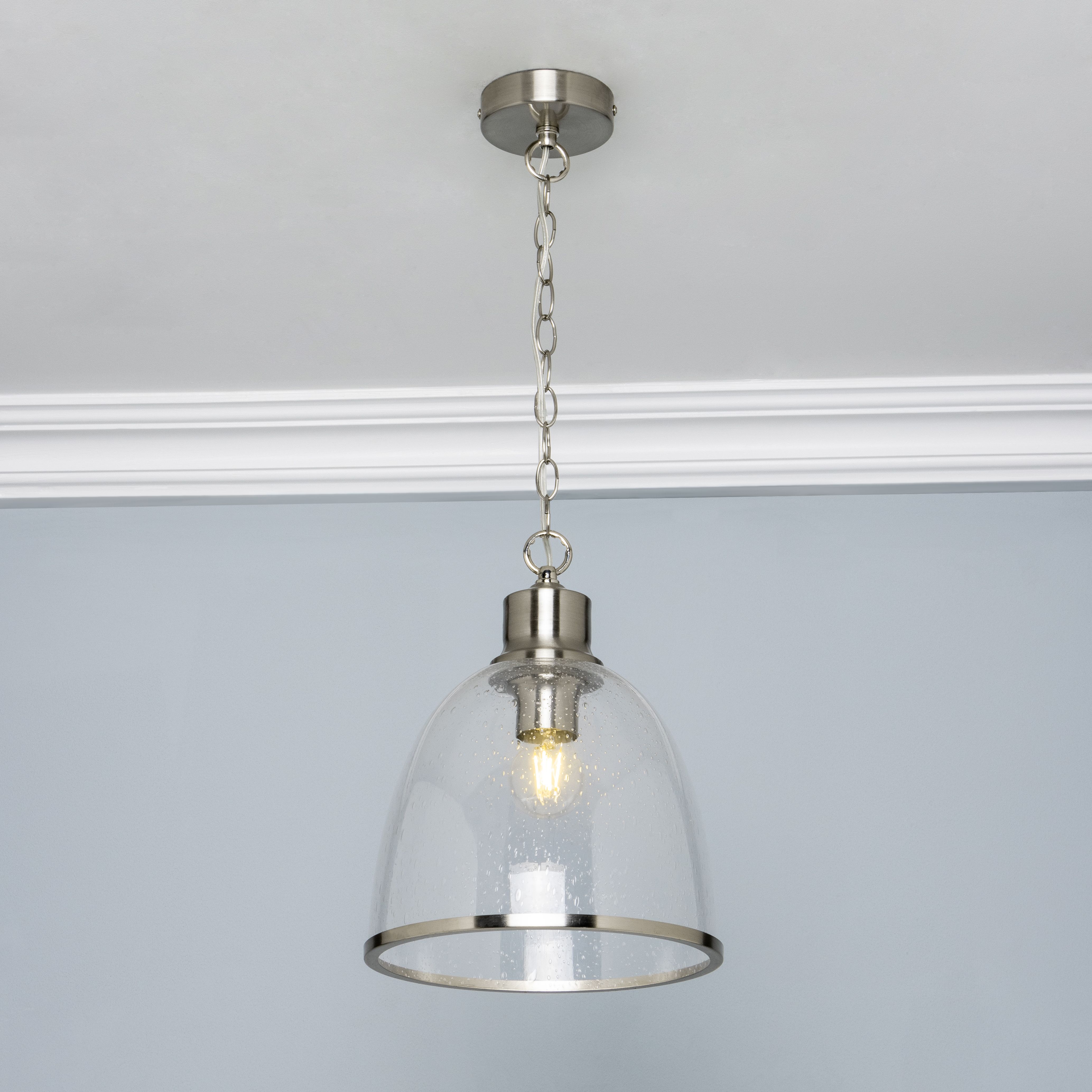 Inlight Sofy Brushed Satin Glass & metal Satin Nickel effect Ceiling ...