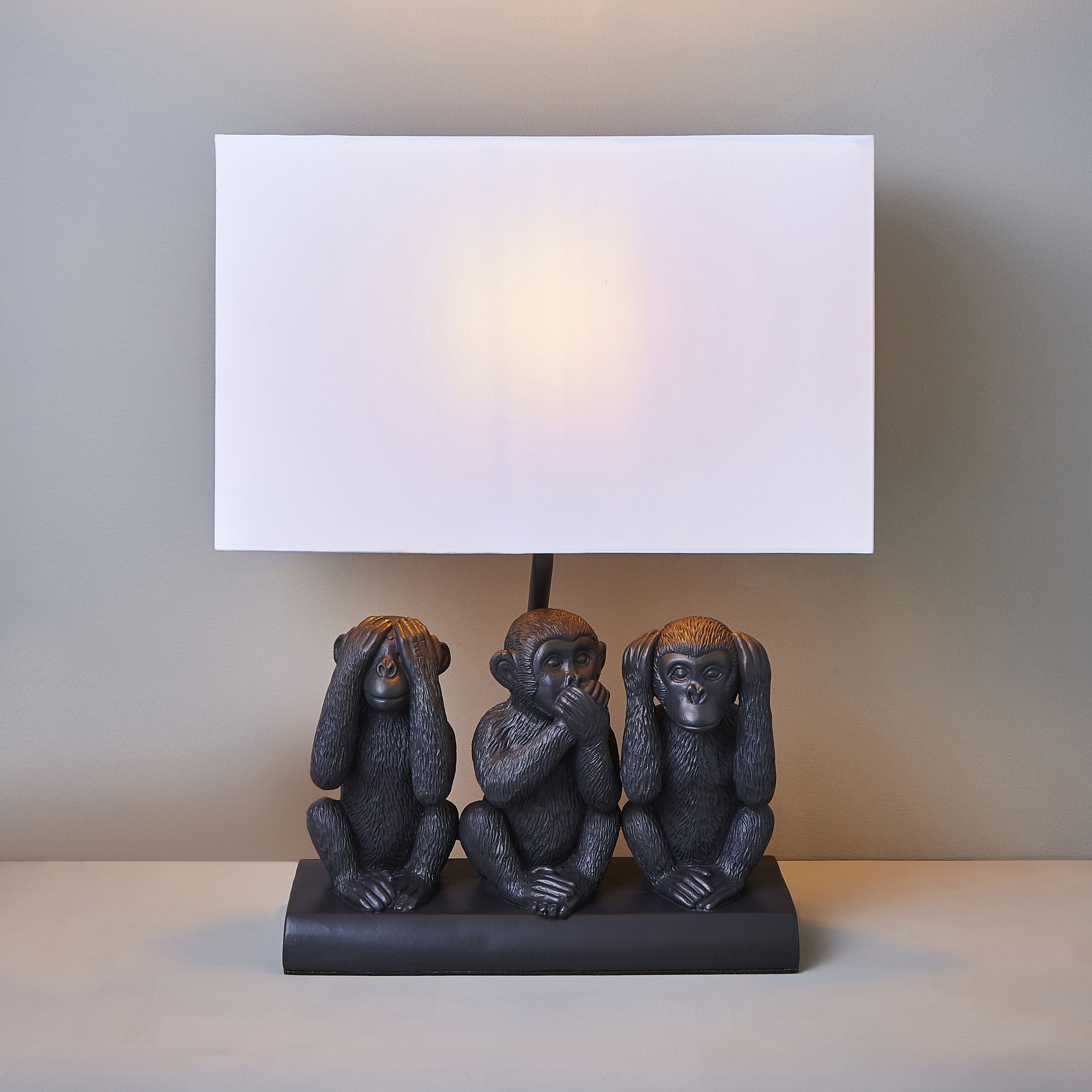 Inlight Tera Three wise monkeys Matt Grey Rectangular Table lamp | DIY ...