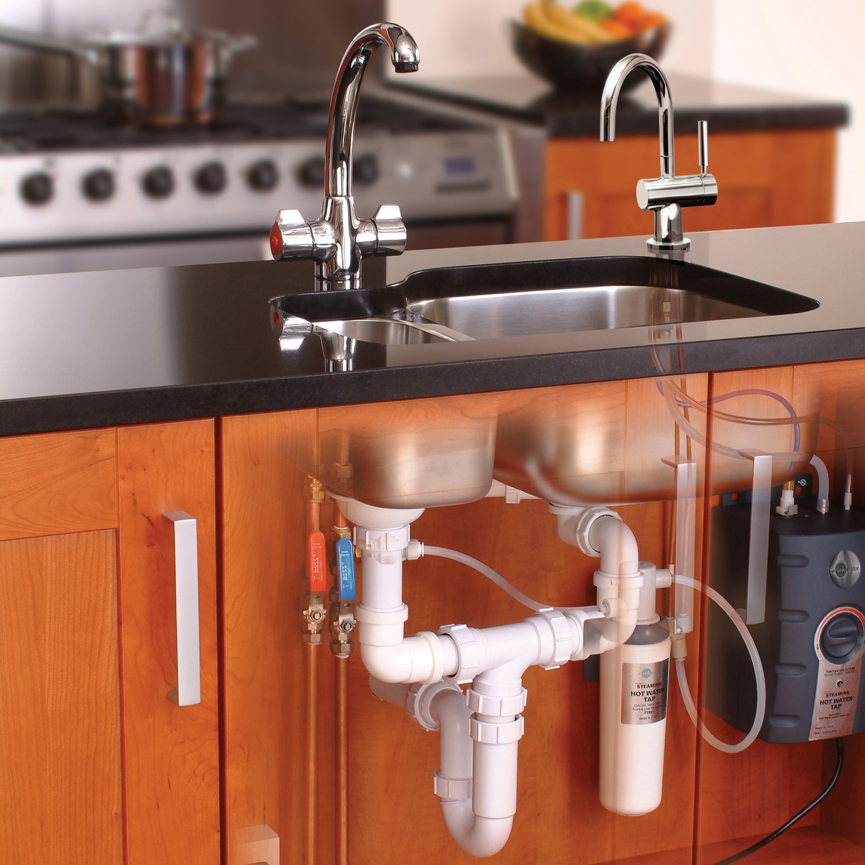 steaming hot water tap