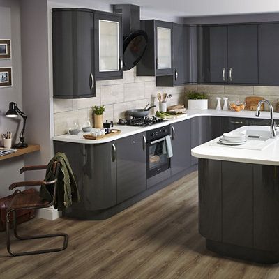 IT Kitchens Santini Gloss Anthracite Slab Gloss anthracite Contemporary ...