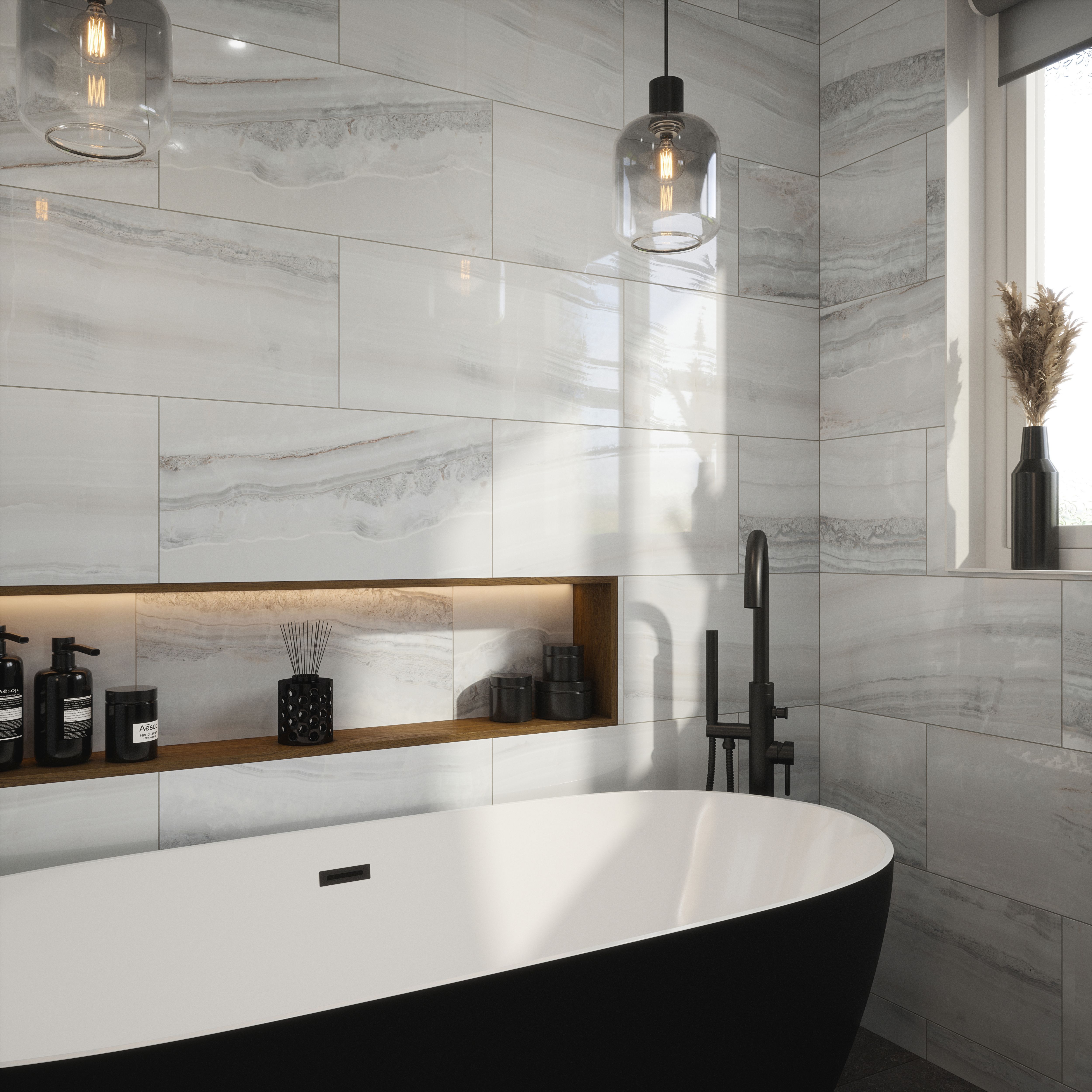 Johnson Tiles Arizona Quartz Grey Gloss & matt Marble effect Ceramic ...