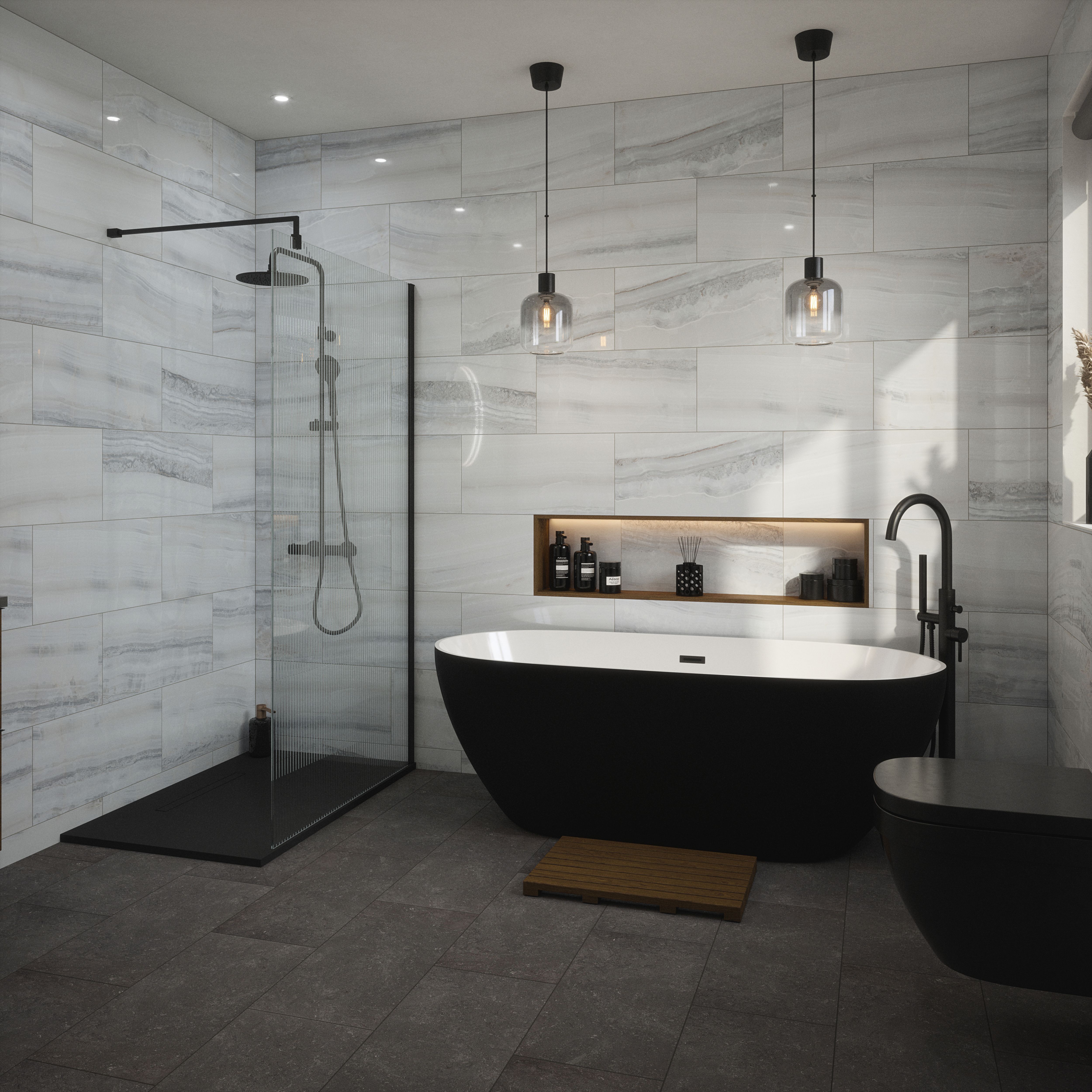 Johnson Tiles Arizona Quartz Grey Gloss & matt Marble effect Ceramic ...