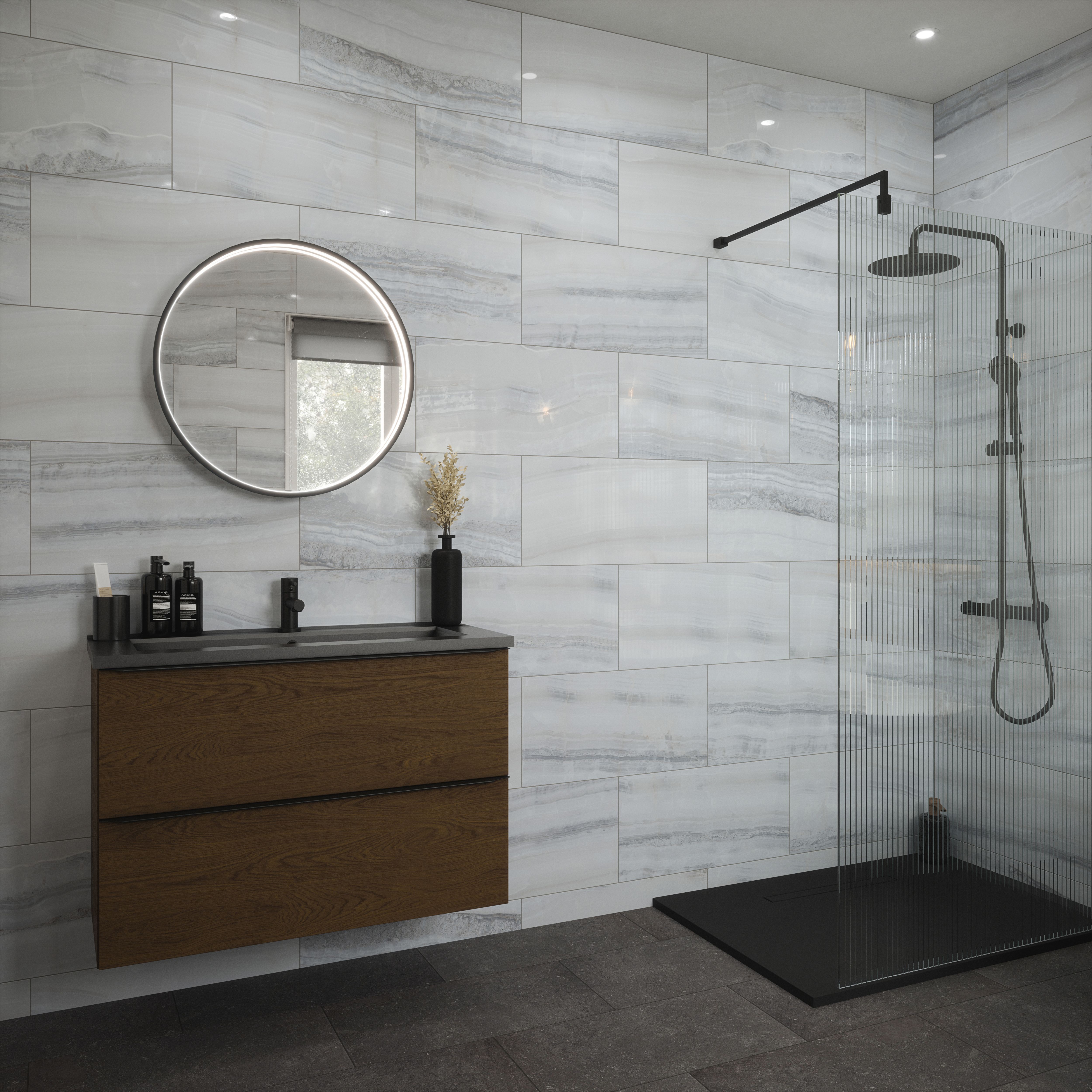 Johnson Tiles Arizona Quartz Grey Gloss & matt Marble effect Ceramic ...