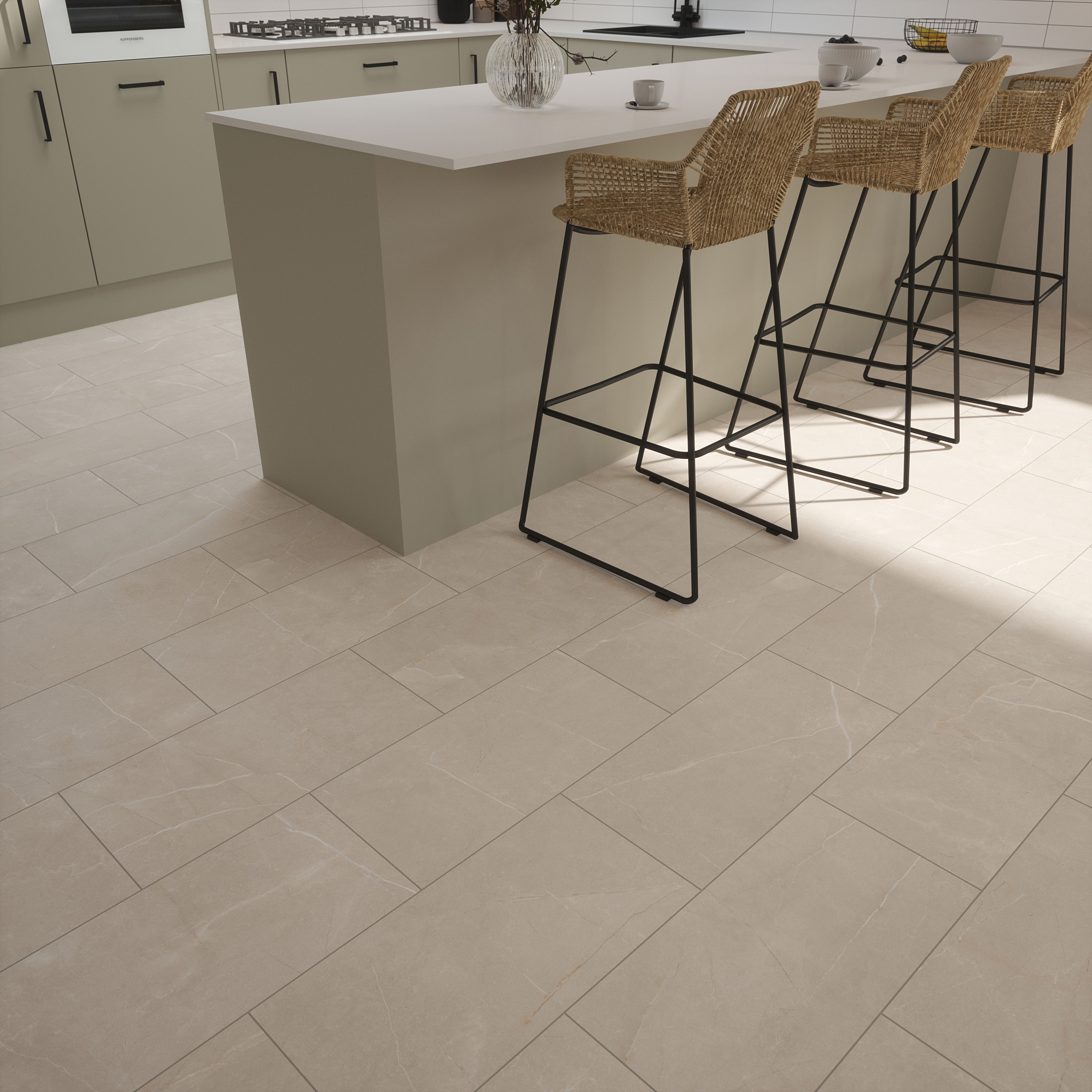 Johnson Tiles Auckland Frost Beige Matt Stone effect Ceramic Indoor ...