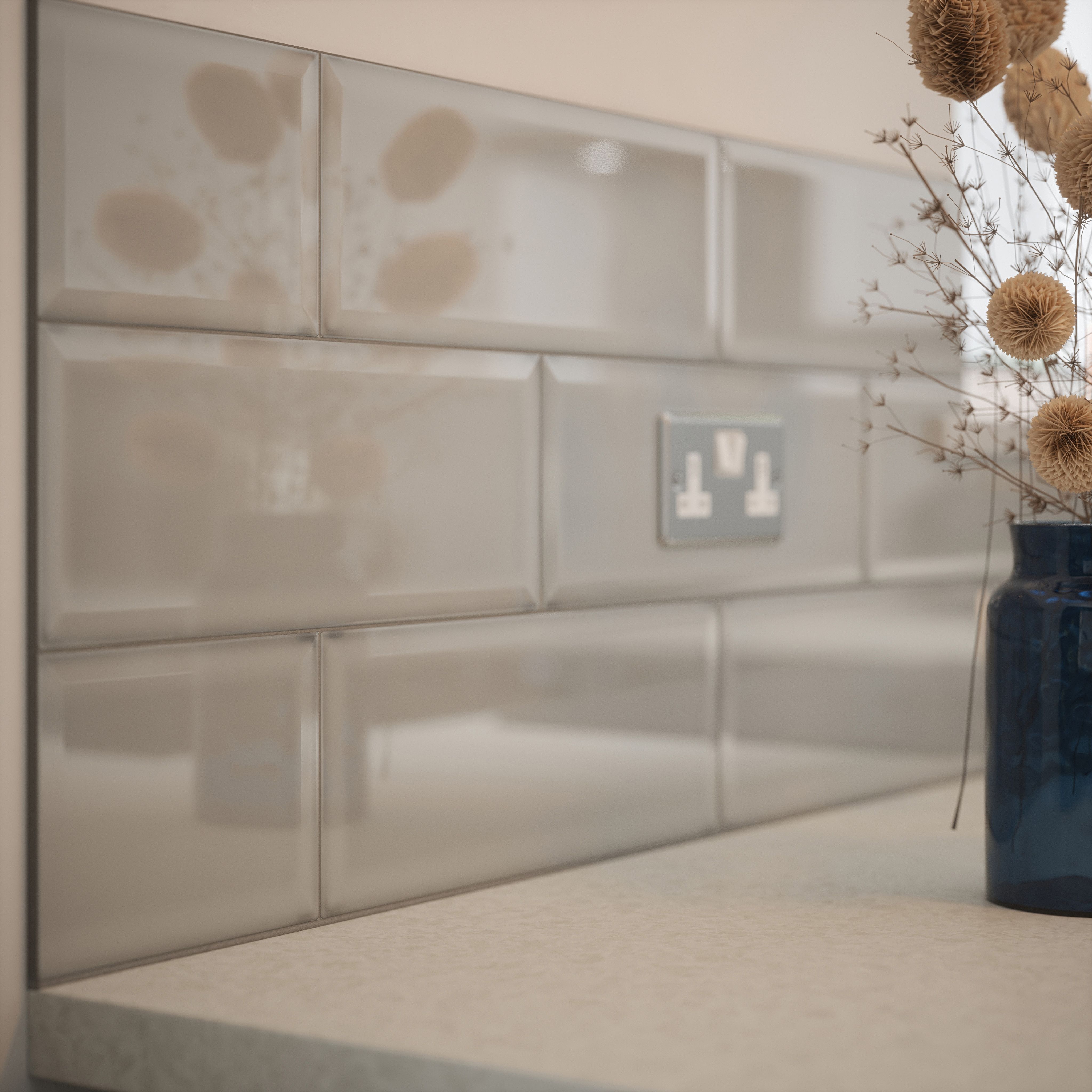 Johnson Tiles Bevel Dove Gloss Ceramic Indoor Wall Tile Sample