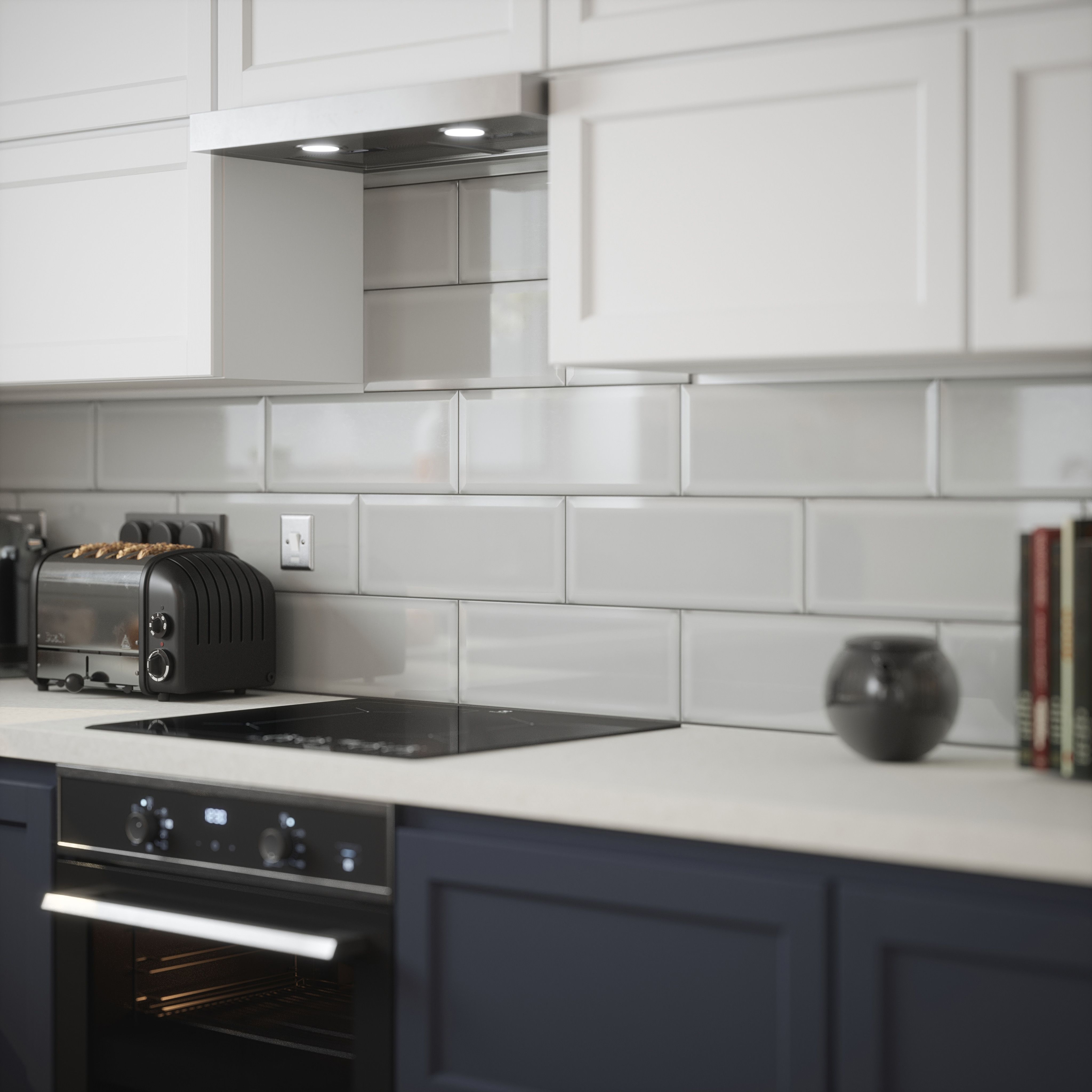 Johnson Tiles Bevel Dove Grey Gloss Ceramic Indoor Wall Tile, Pack of ...