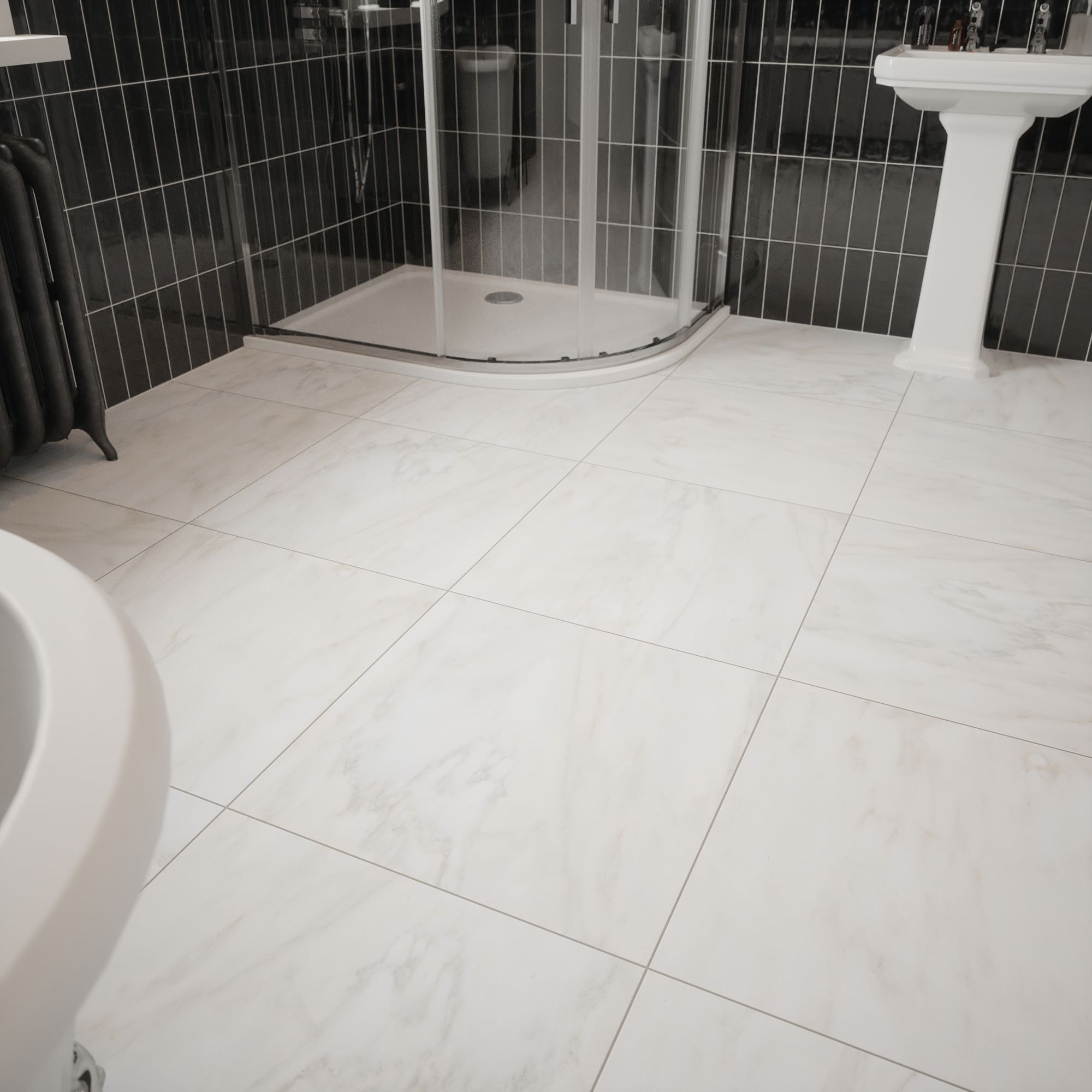 Johnson Tiles Bianco White Matt Marble effect Textured Porcelain Indoor ...