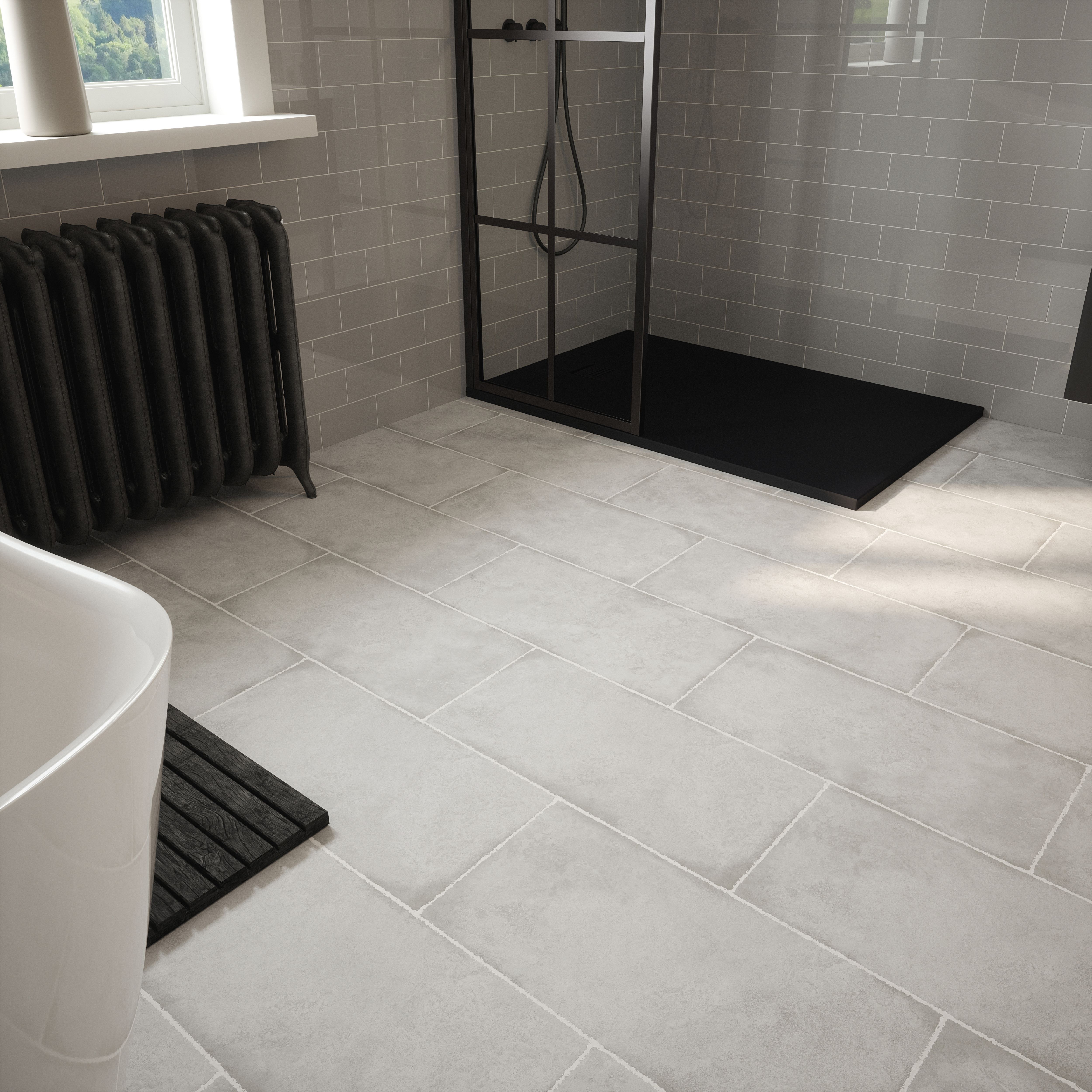 Johnson Tiles Elvaston Grey Matt Stone effect Textured Porcelain Indoor ...