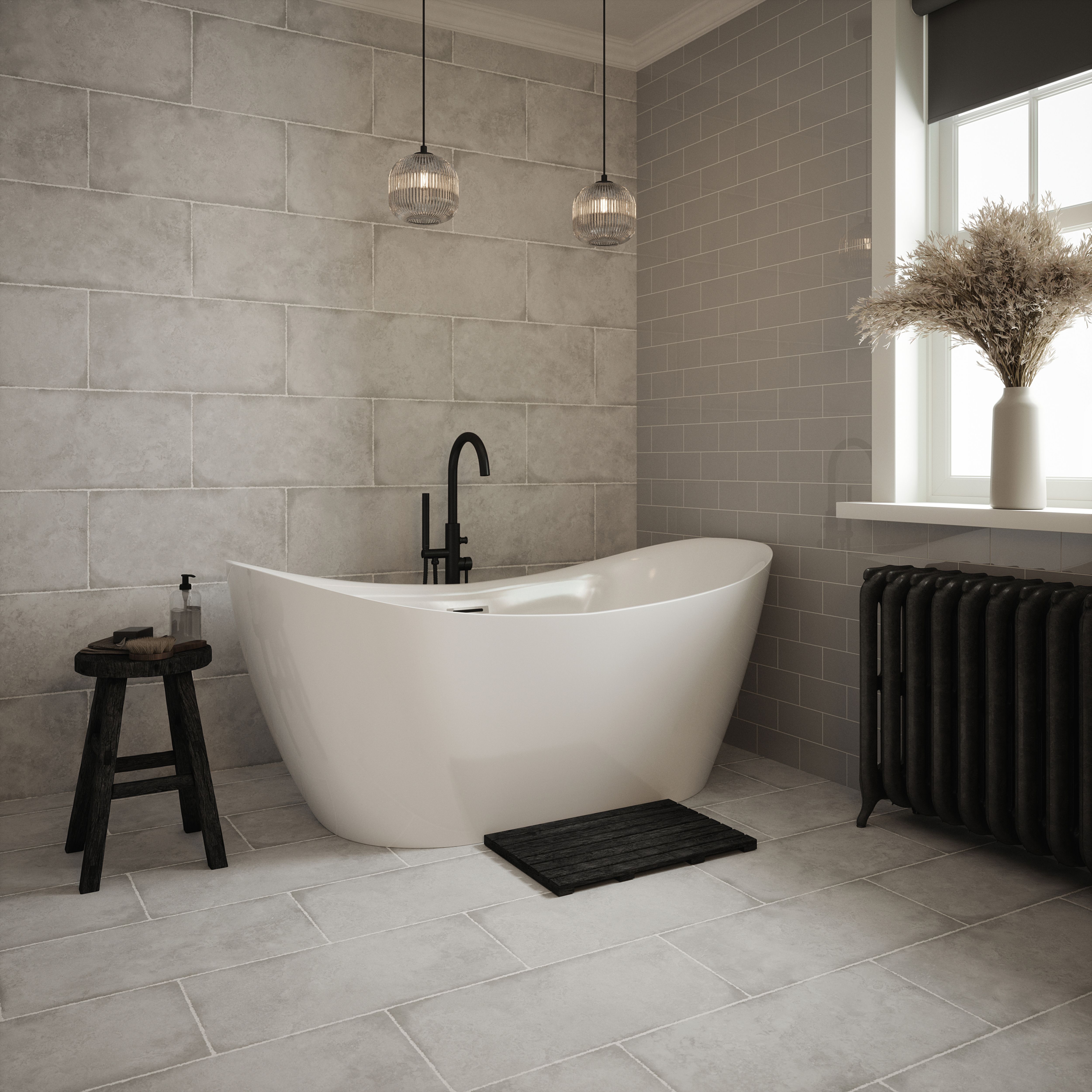 Johnson Tiles Elvaston Grey Matt Stone effect Textured Porcelain Indoor ...
