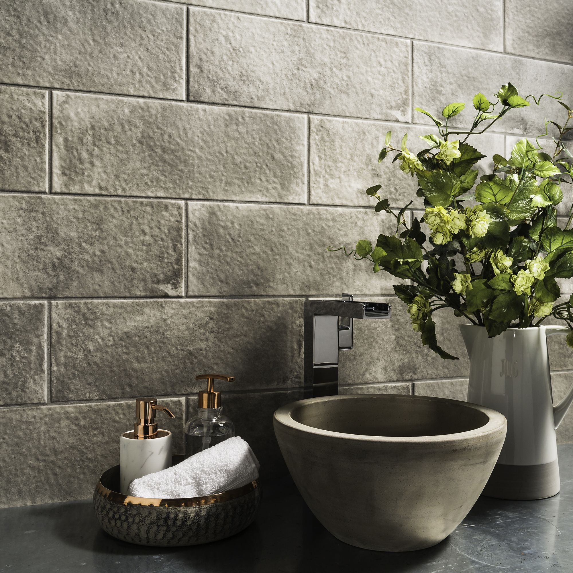 Johnson Tiles Harbour Breakwater Matt Stone effect Embossed Ceramic ...