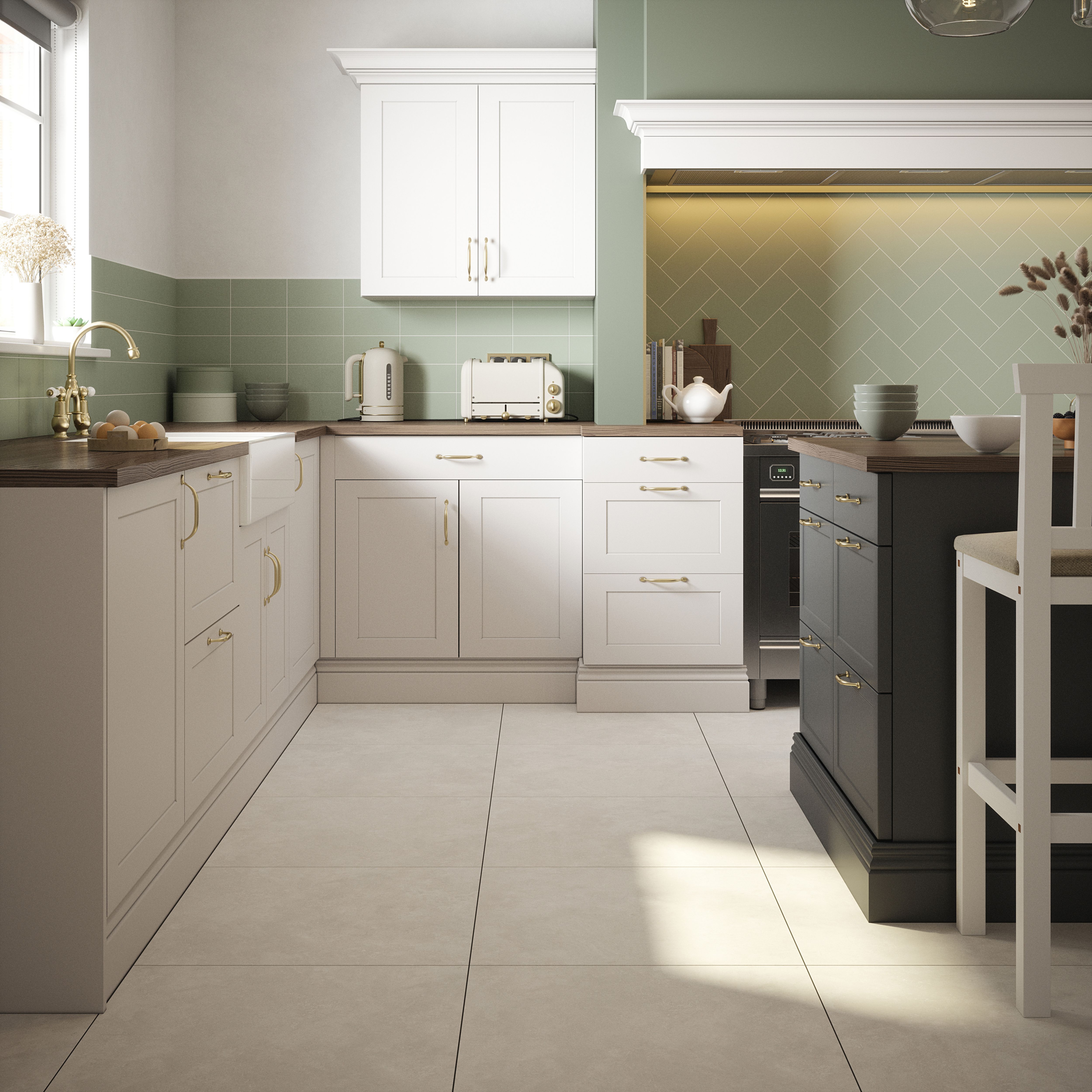 Johnson Tiles Marlow Beige Matt Cement tile effect Porcelain Indoor ...