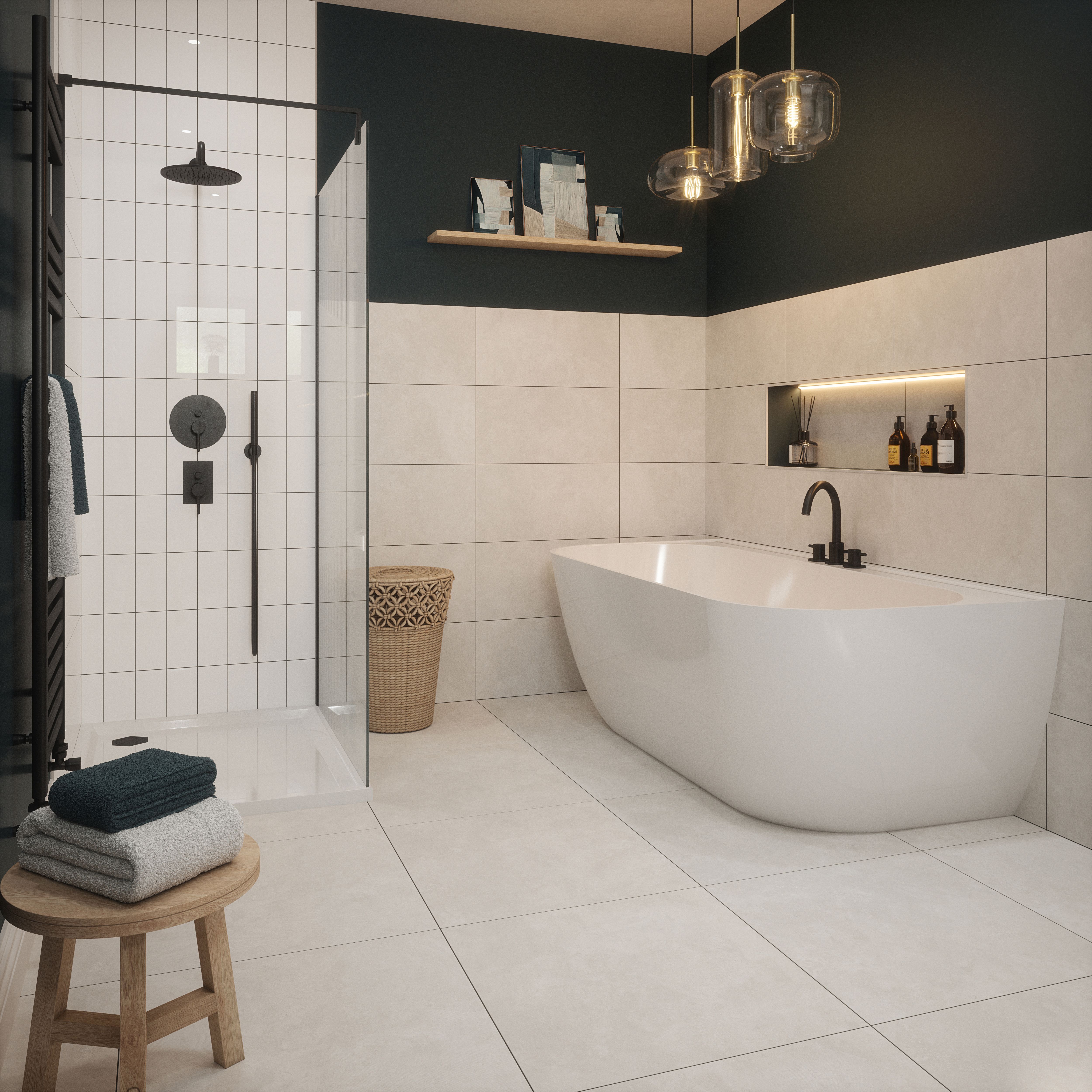 Johnson Tiles Marlow Beige Matt Cement tile effect Porcelain Indoor ...