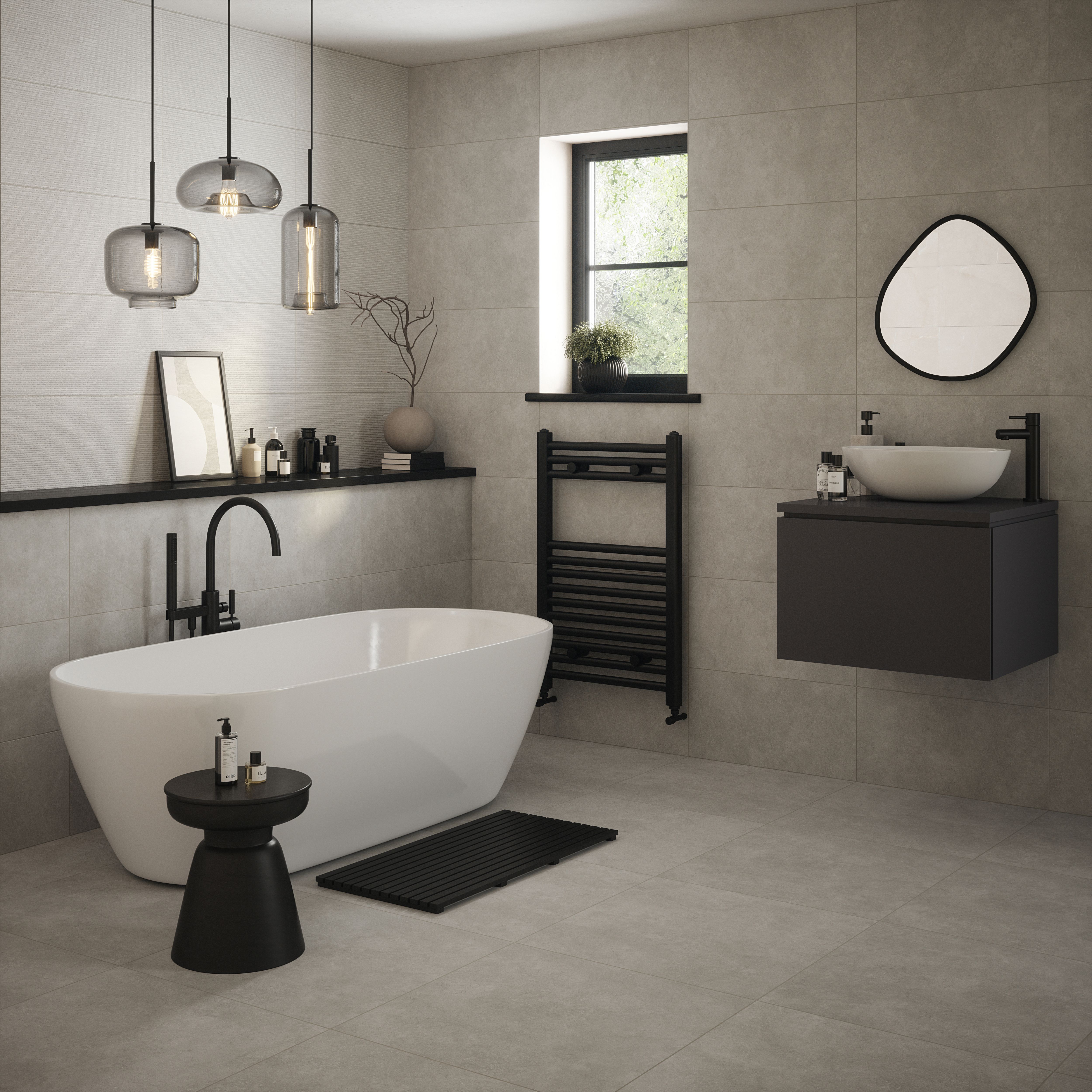 Johnson Tiles Marlow Grey & Beige Matt Décor Cement tile effect ...