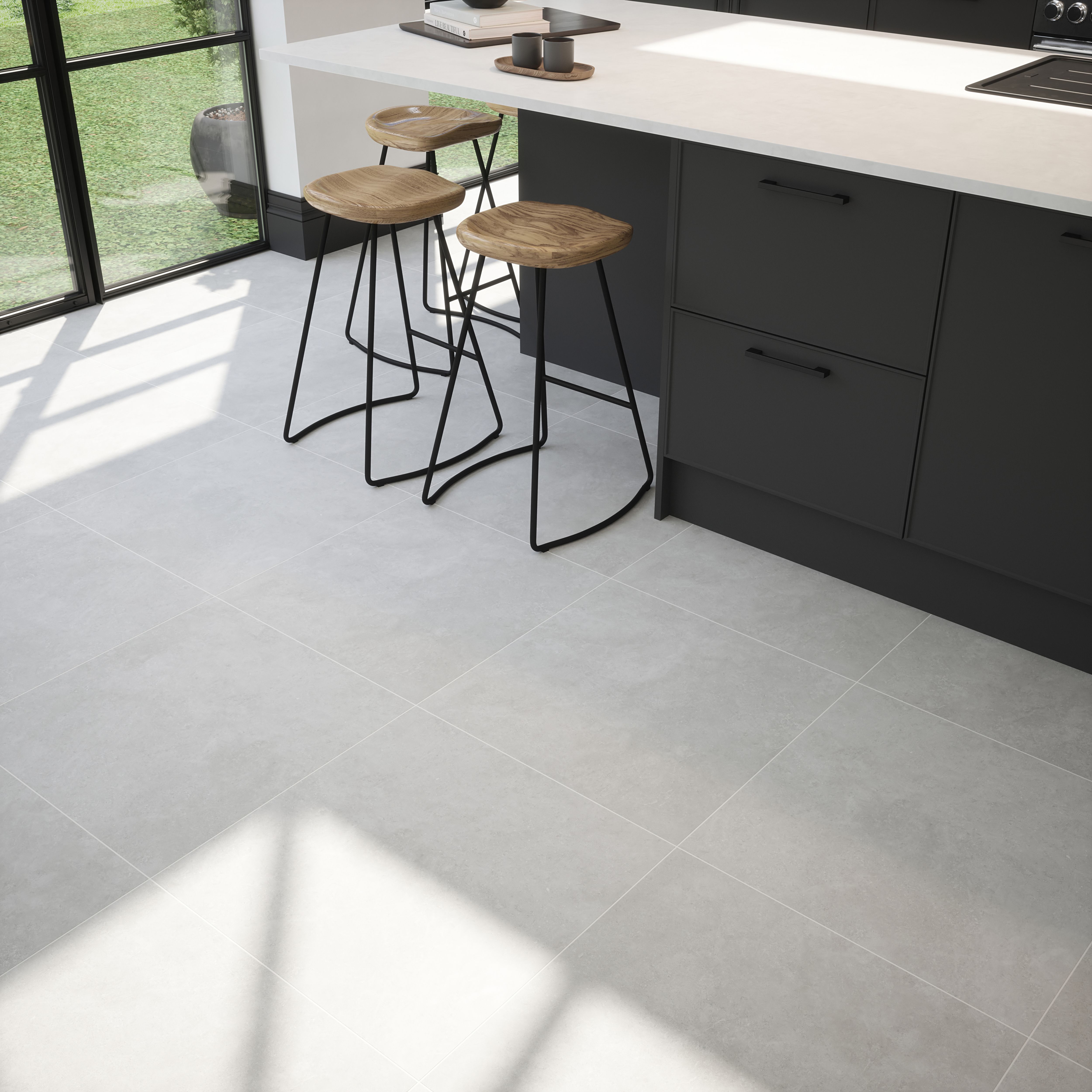 JOHNSON TILES MARLOW GREY MATT CEMENT TILE EFFECT PORCELAIN INDOOR WALL ...