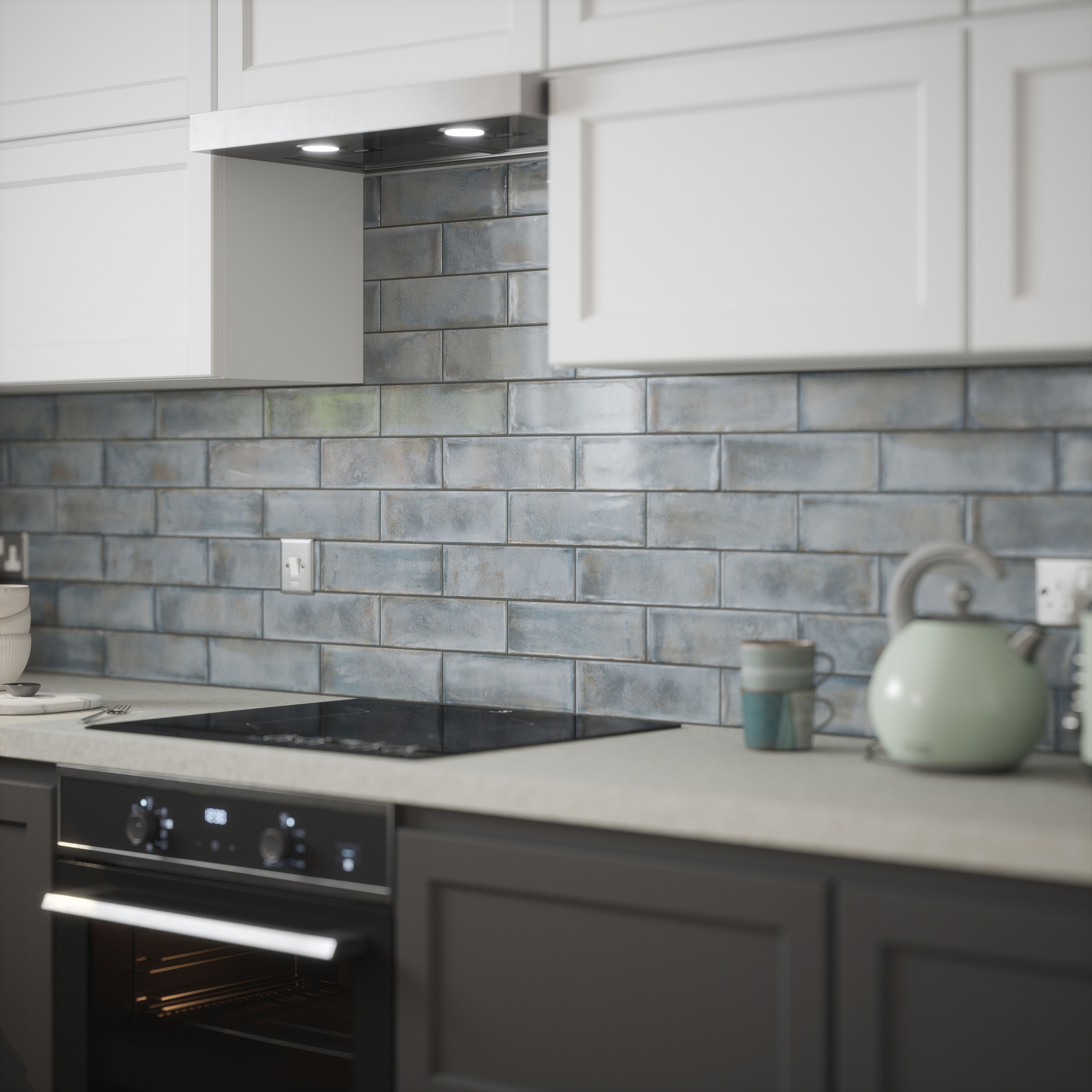 Johnson Tiles Maya Grey Gloss Structured Plain Textured Ceramic Indoor ...