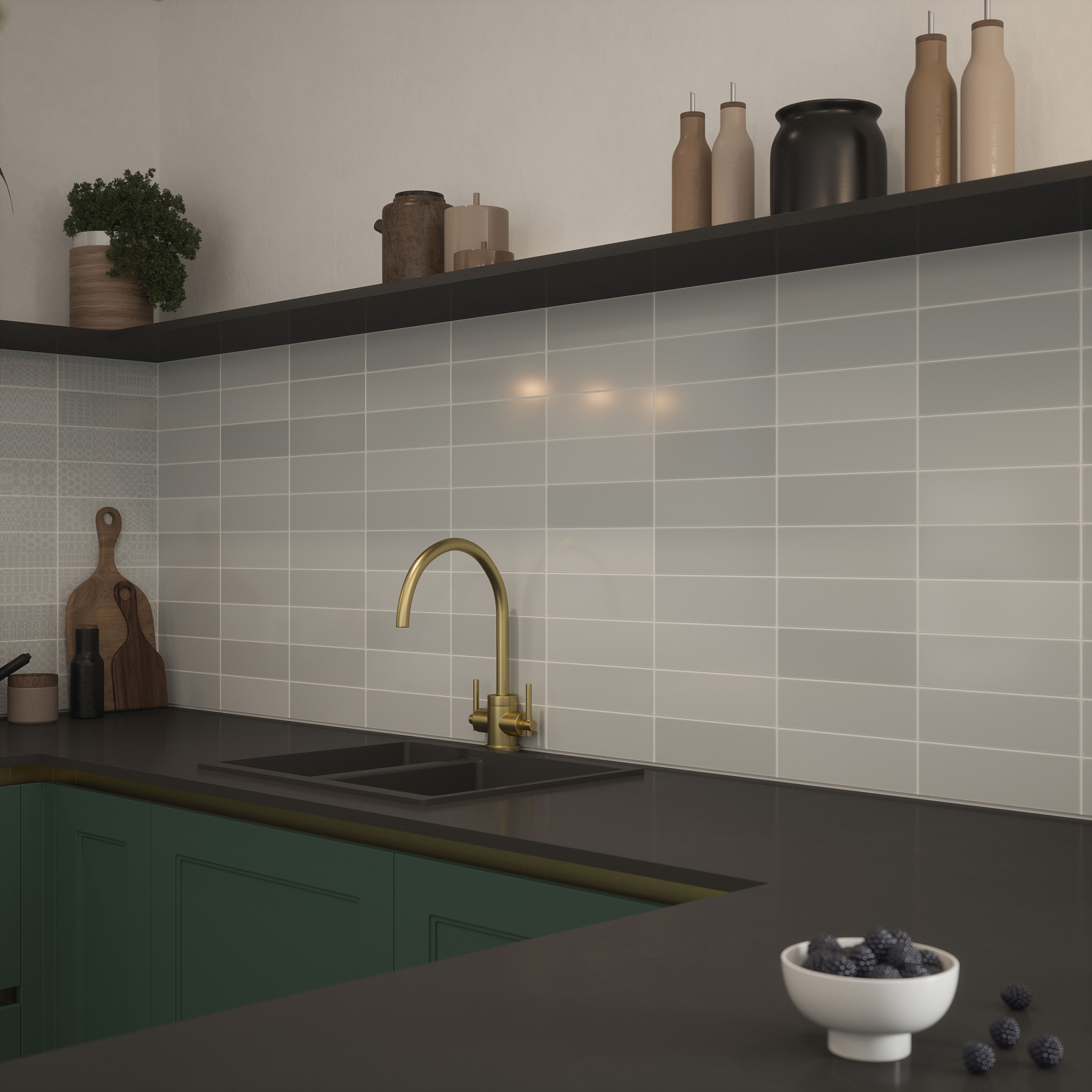 Johnson Tiles Mayfair Light grey Gloss Ceramic Indoor Wall tile, Pack ...