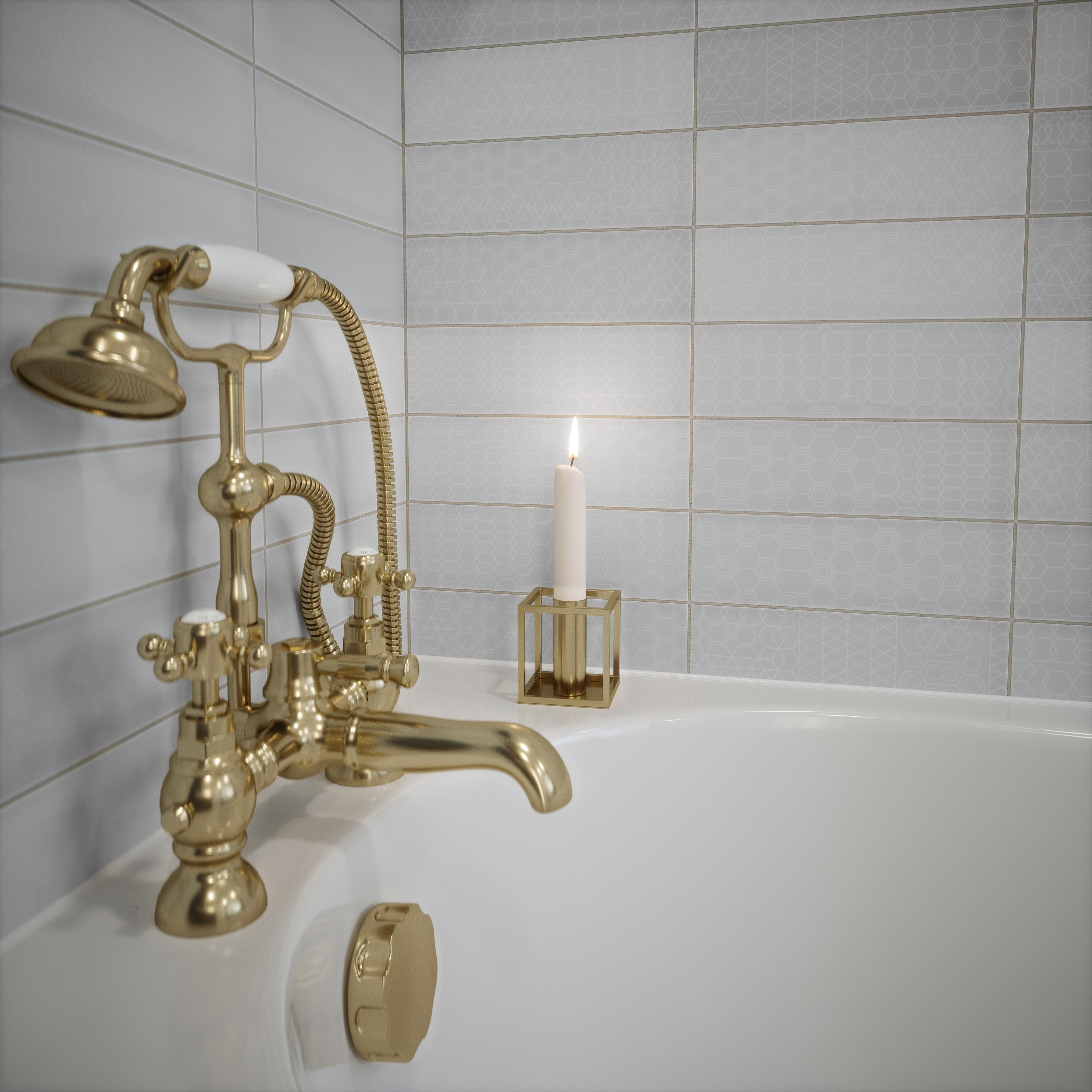 Johnson Tiles Mayfair White Gloss Patterned Textured Ceramic Indoor ...