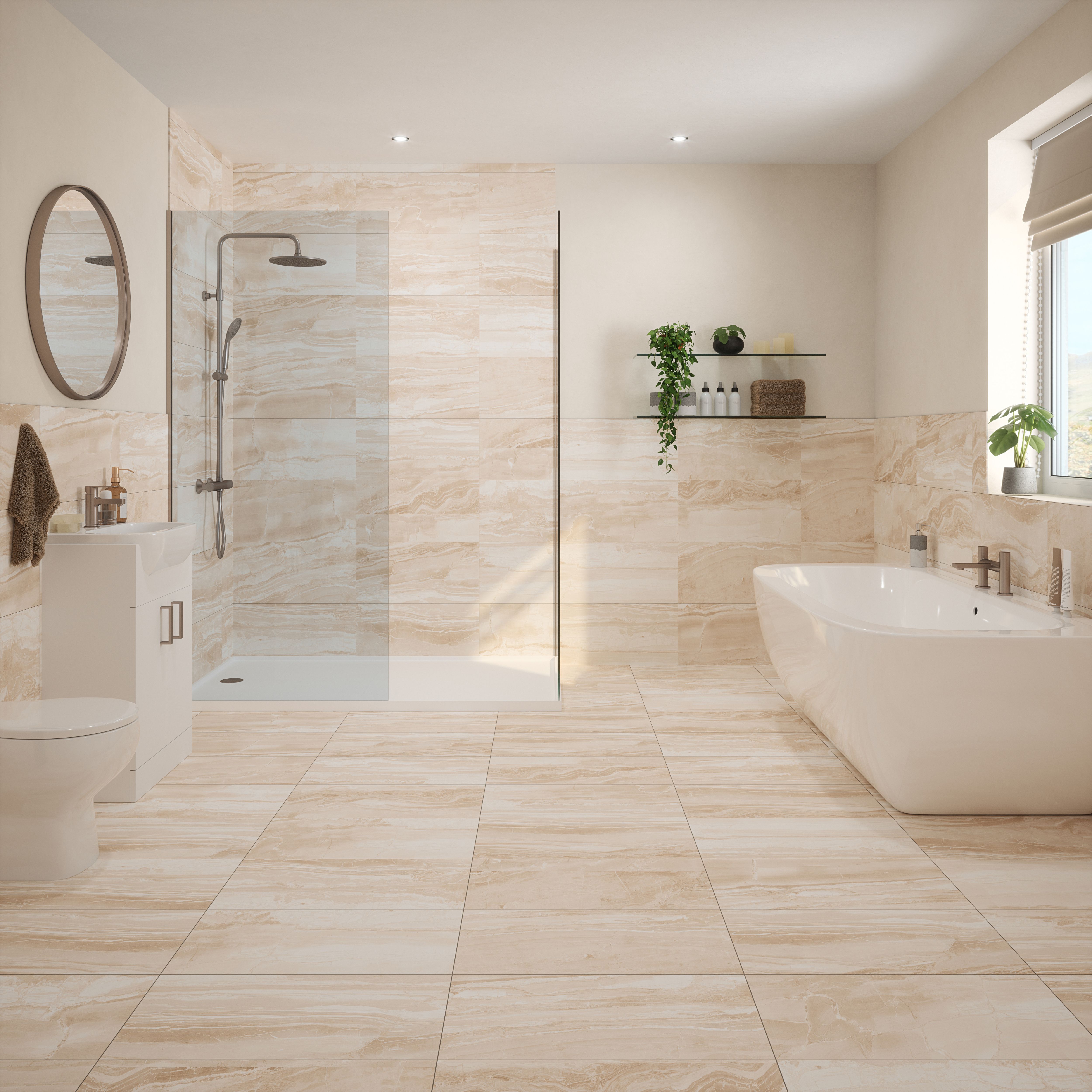 Johnson Tiles Orkney Beige Matt Stone effect Ceramic Indoor Wall ...