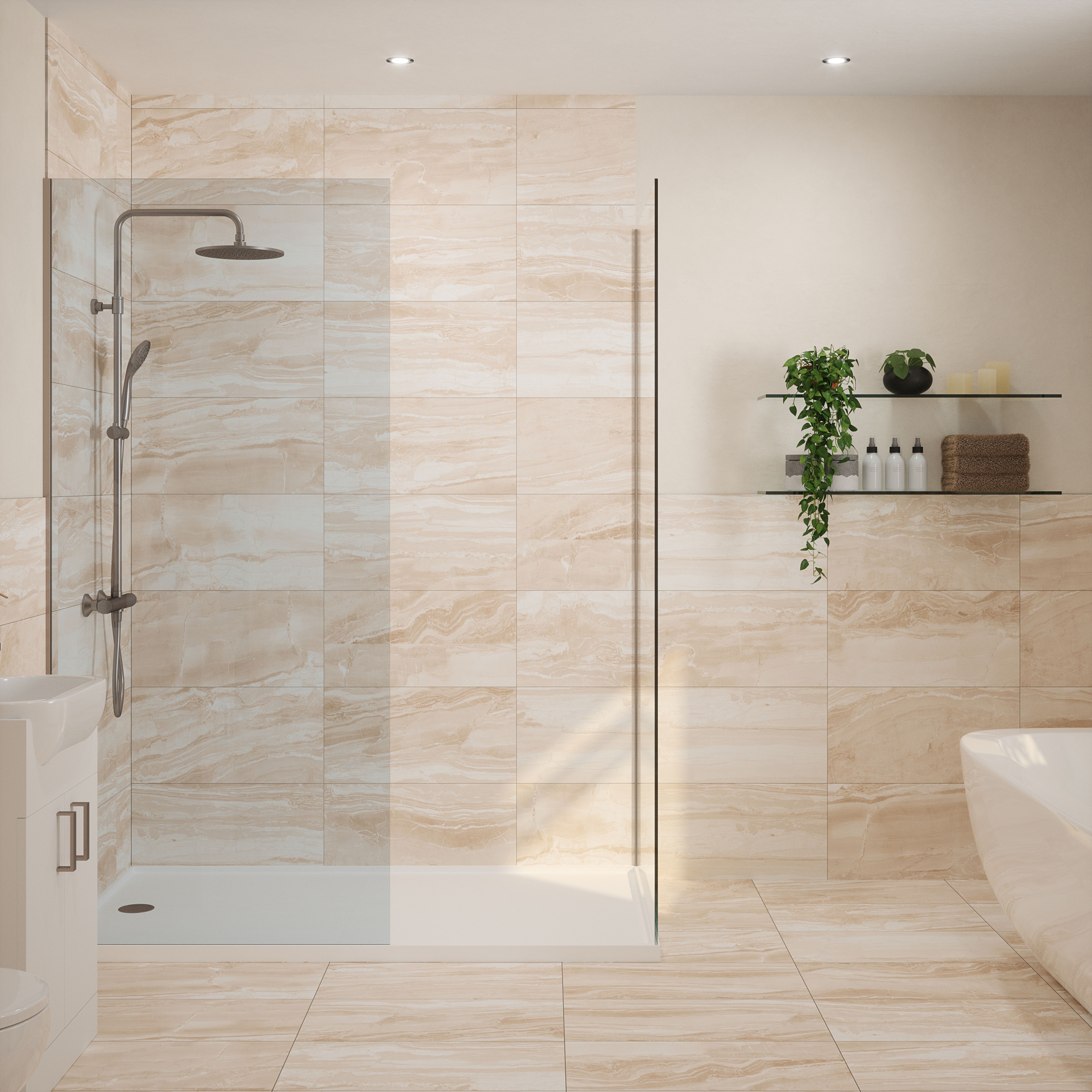 Johnson Tiles Orkney Beige Matt Stone effect Ceramic Indoor Wall ...