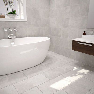 Johnson Tiles Urban Cement Grey Matt Stone effect Ceramic Indoor Wall ...