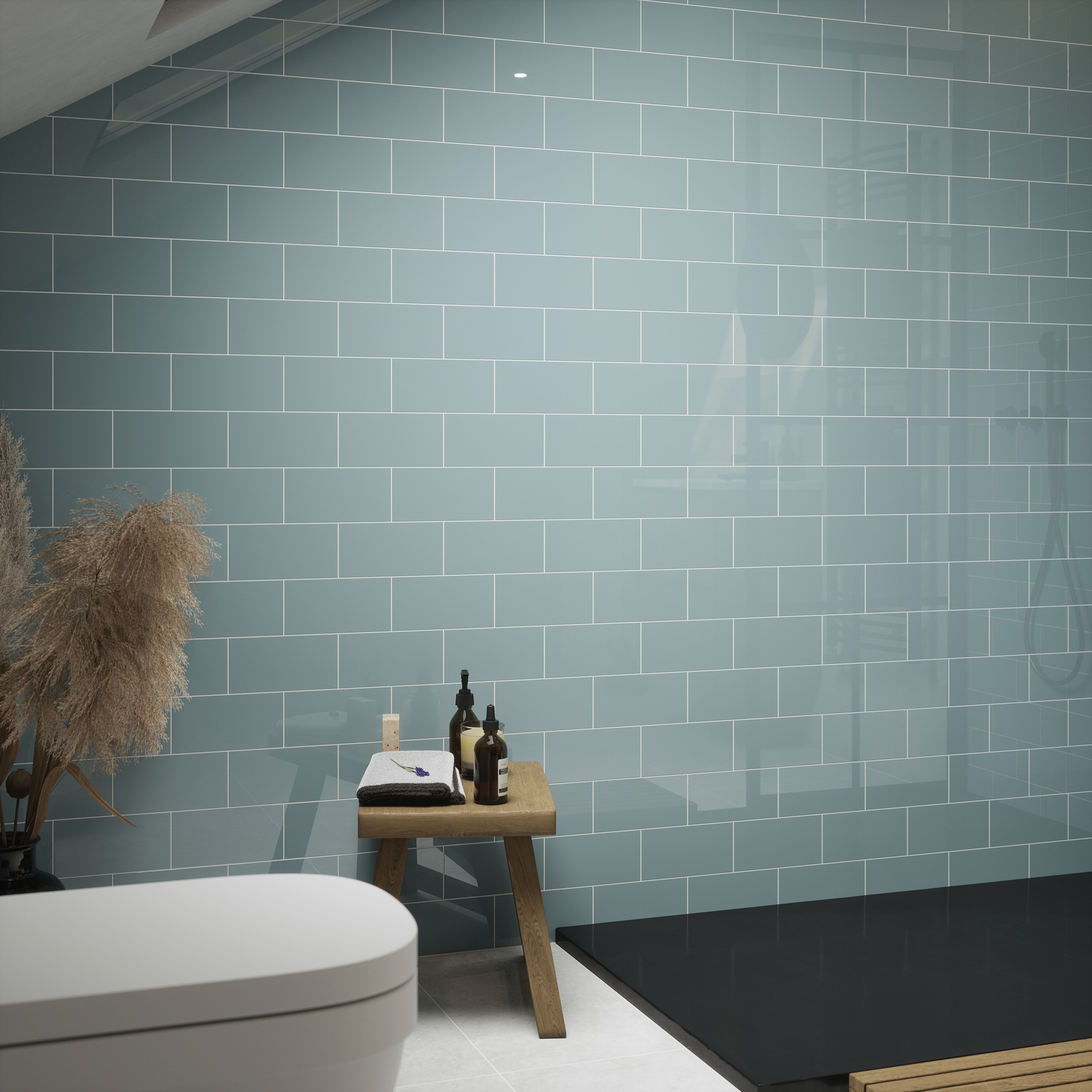 Johnson Tiles Veneto Blue Gloss Ceramic Indoor Wall tile, Pack of 50 ...