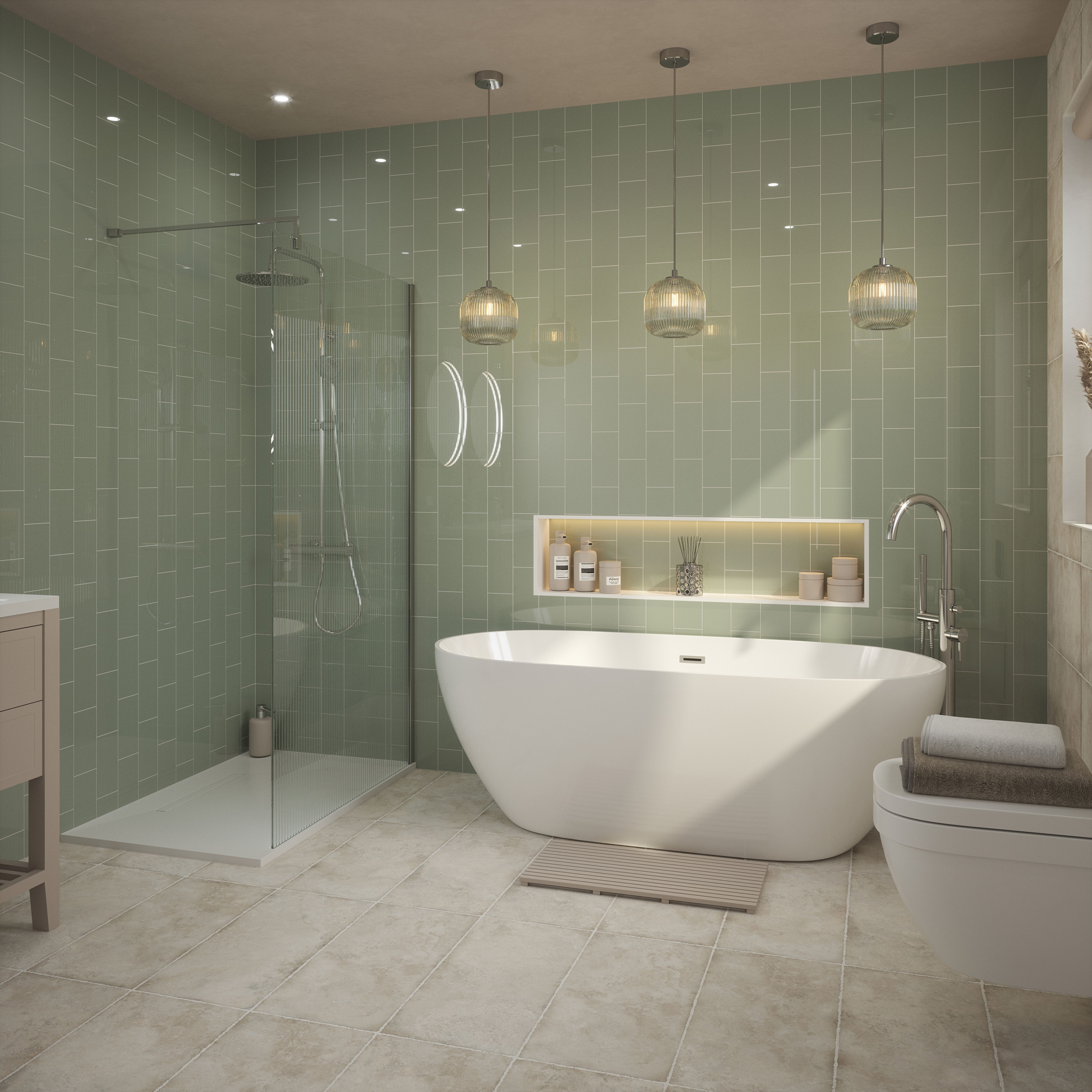 Johnson Tiles Veneto Green Gloss Ceramic Indoor Wall tile, Pack of 50 ...