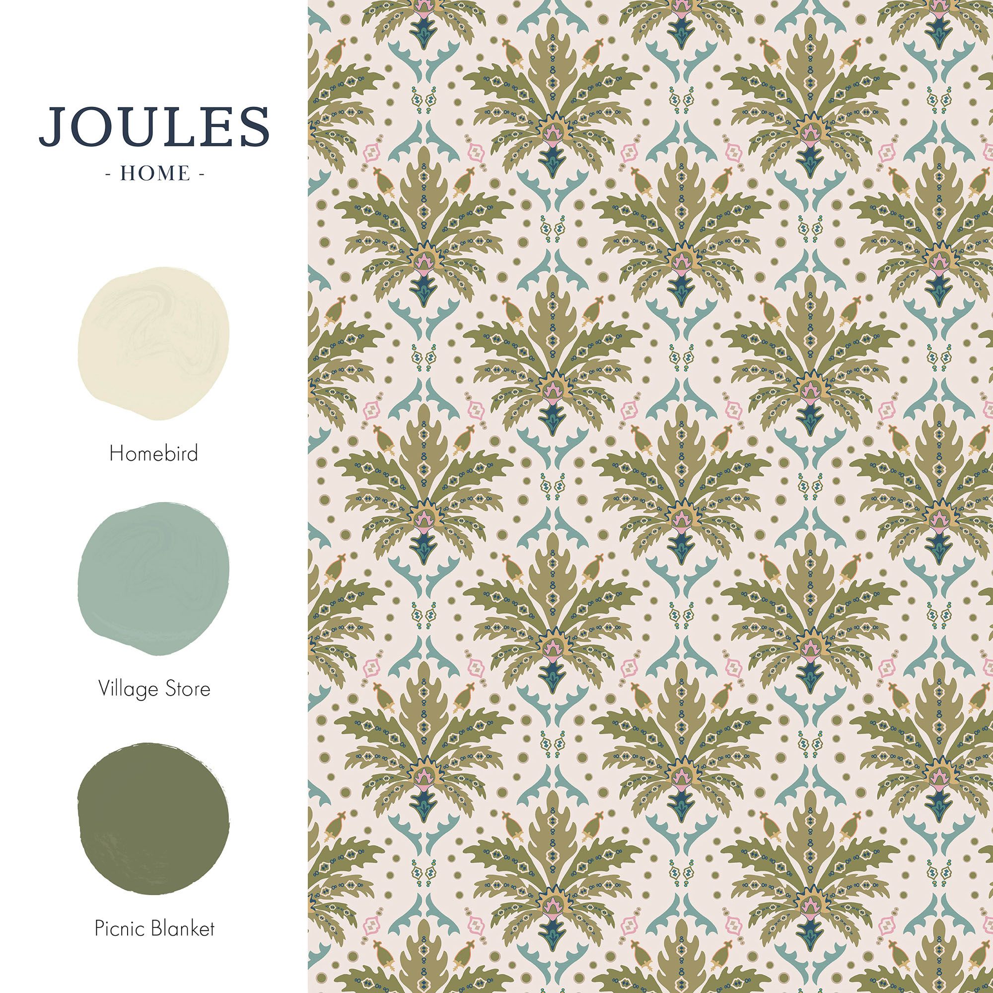 Joules Sophisticated Country Cream & Multicolour Palm Leaves Patterned ...