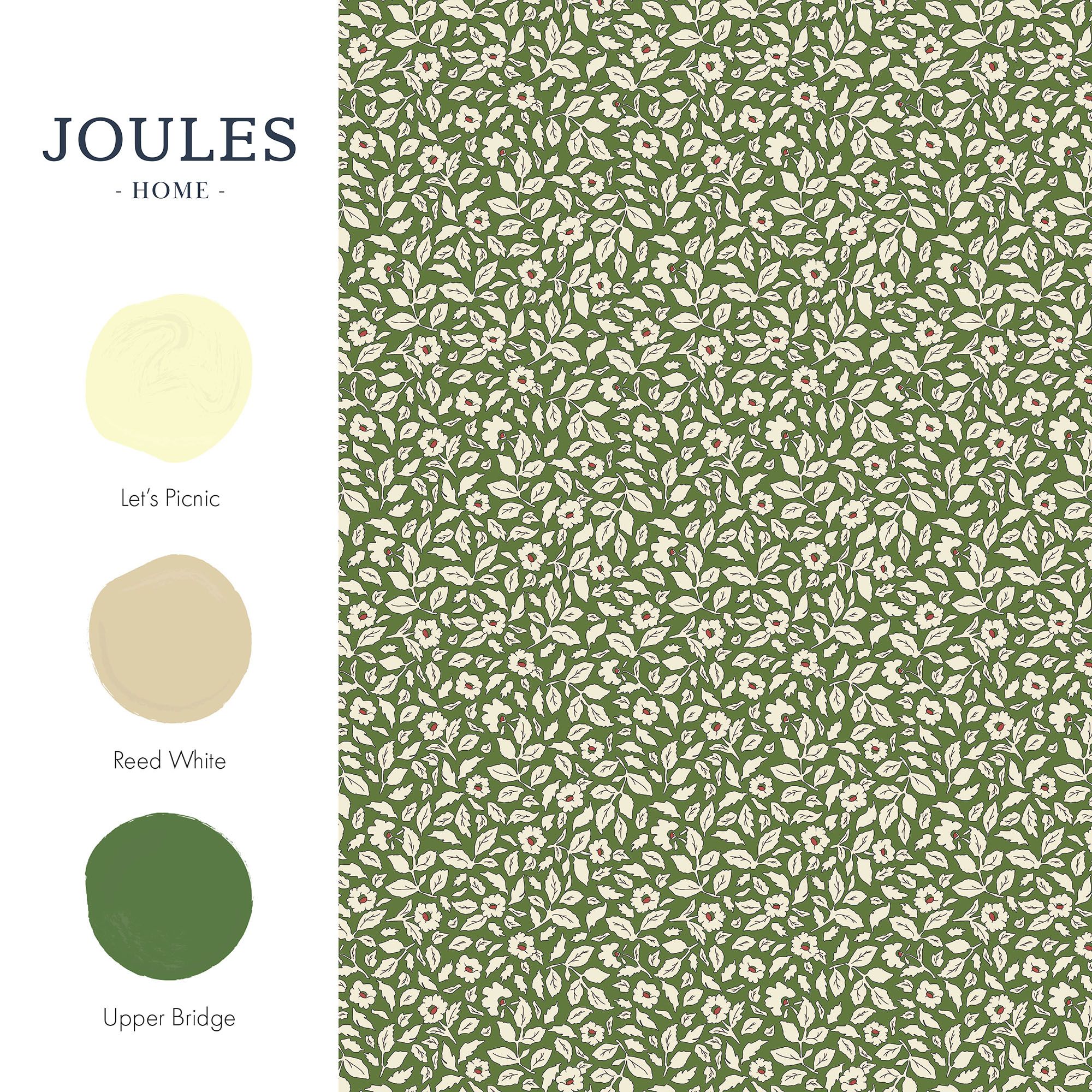 Joules Sophisticated Country Green Ditsy floral Patterned Smooth Wallpaper