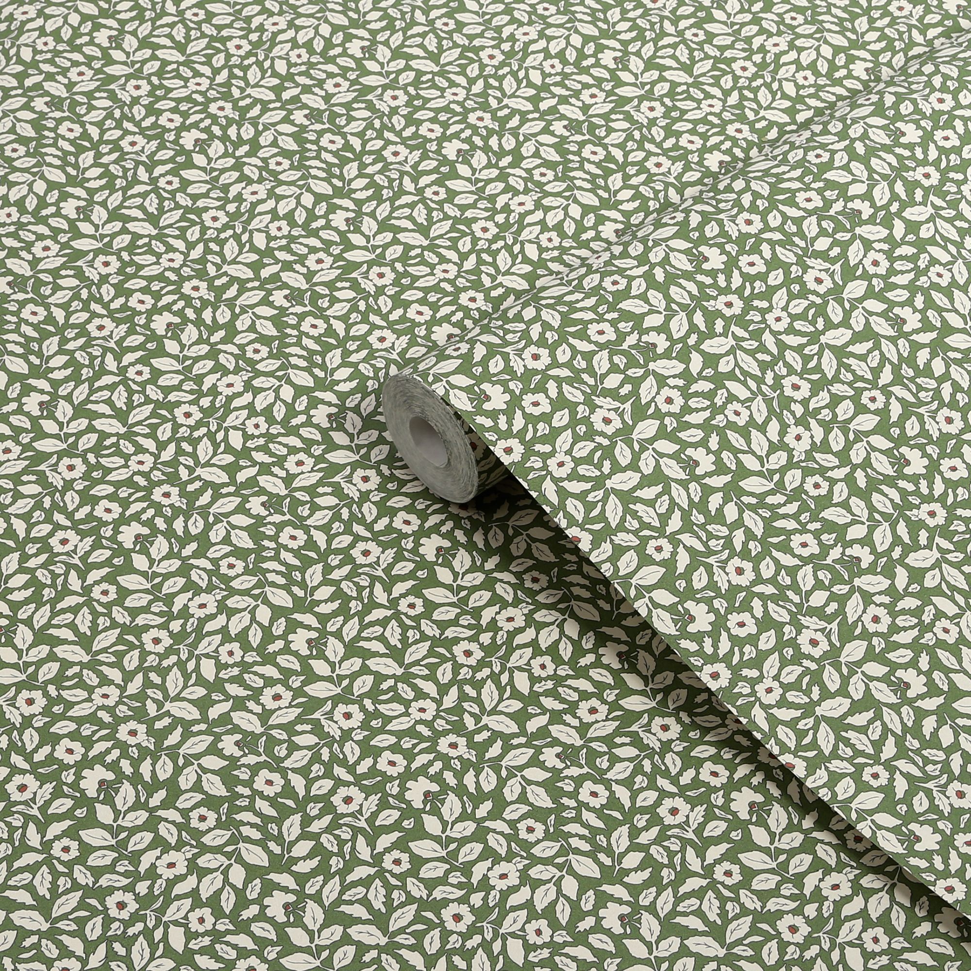 Joules Sophisticated Country Green Ditsy floral Patterned Smooth Wallpaper