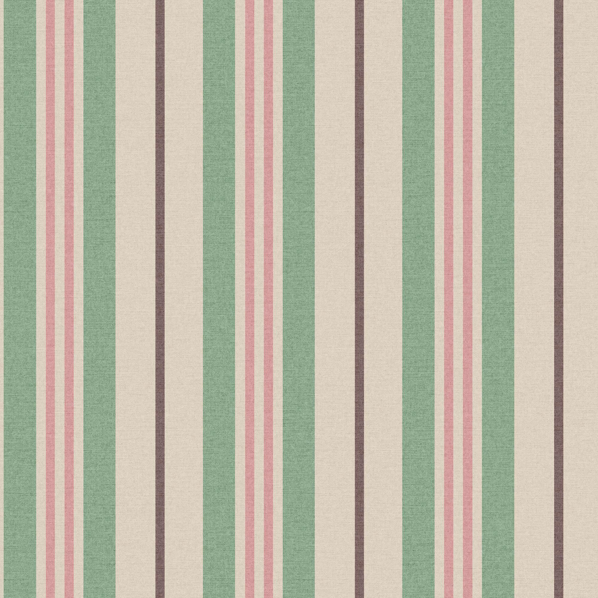 Joules Sophisticated Country Pink & Green Stripe Patterned Smooth Wallpaper