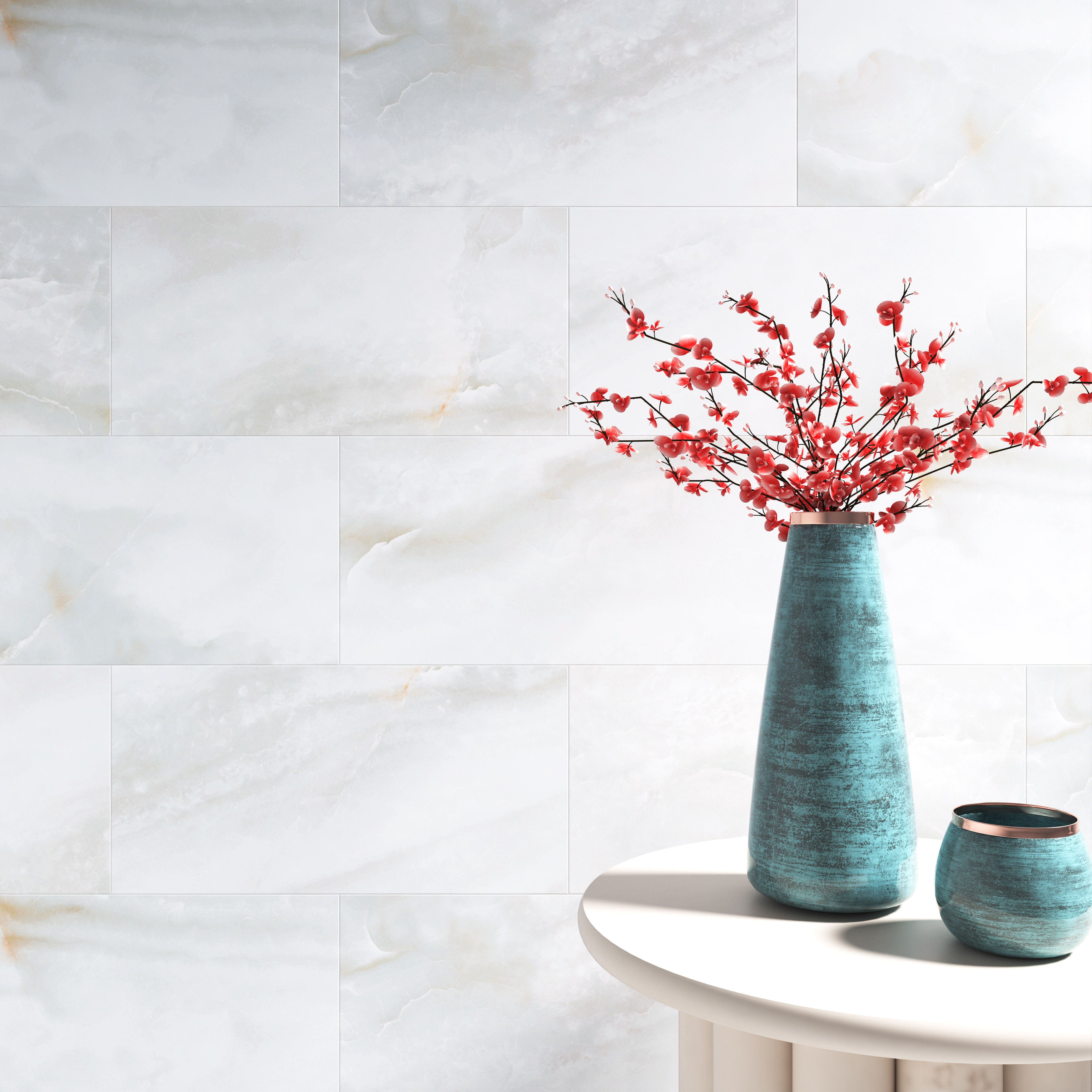 Kale Onyx Pearla High gloss Marble effect Ceramic Indoor Wall tile ...