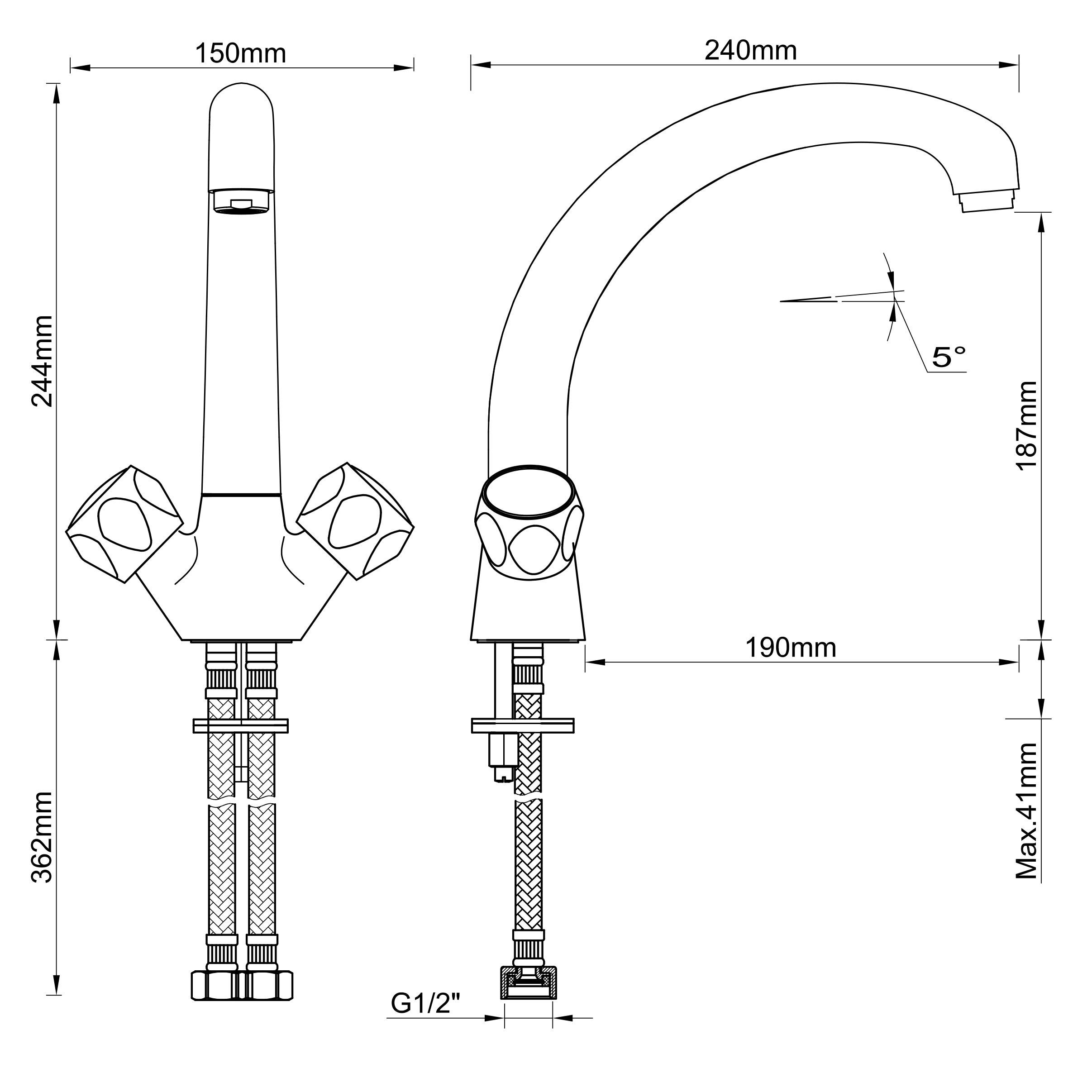 Keld Chrome effect Kitchen Monobloc Tap