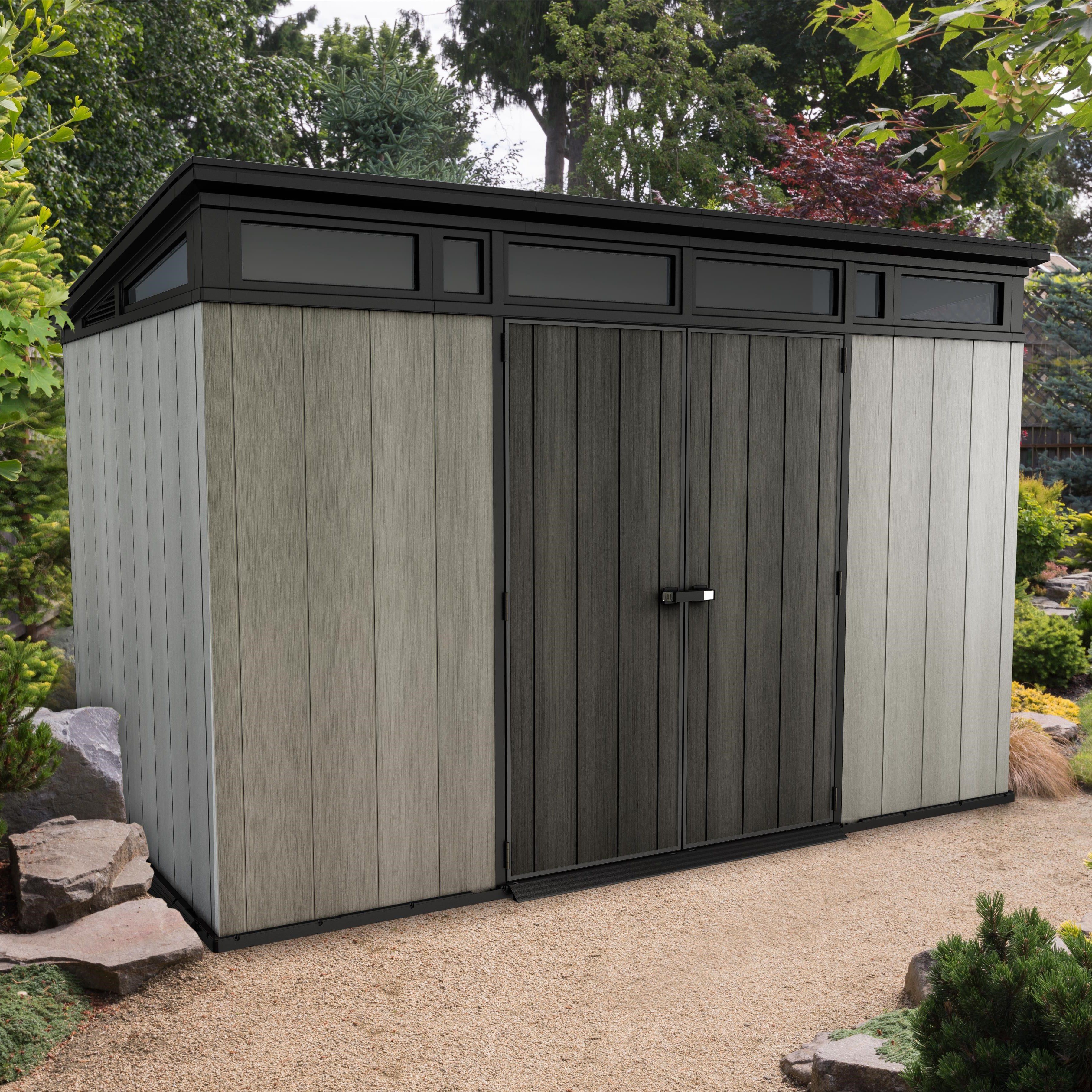 Keter Artisan 7x11 ft Pent Grey Plastic 2 door Shed with floor & 1 ...