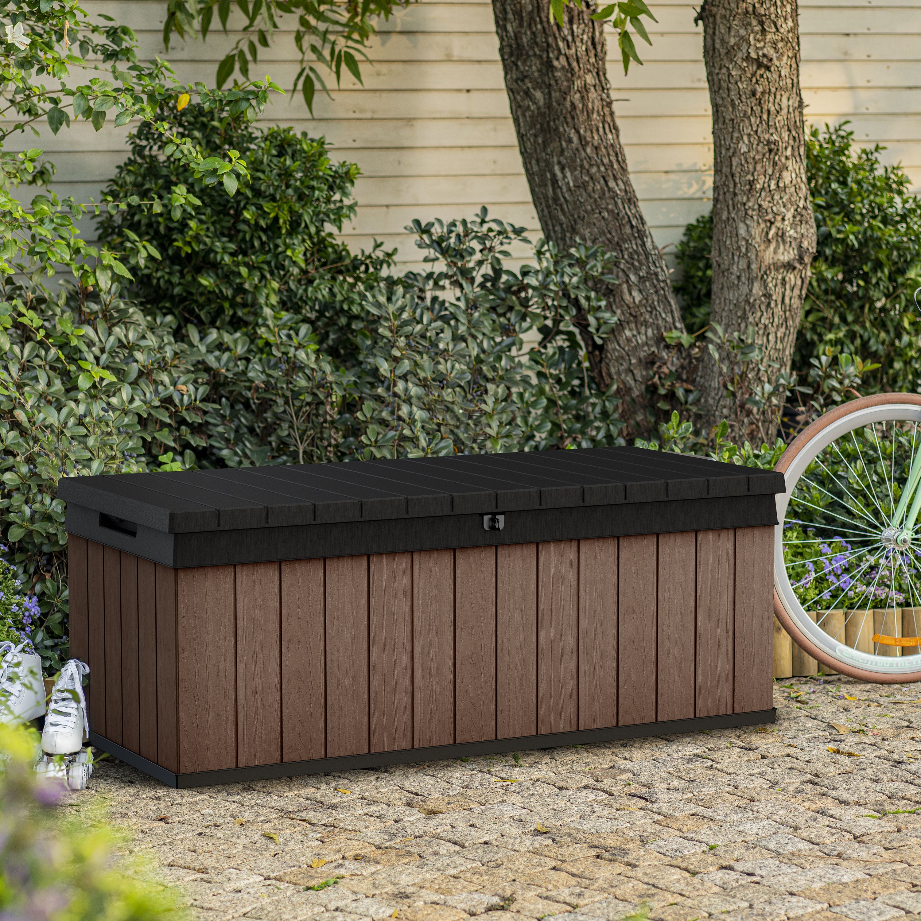 Keter Darwin 380L Resin Garden storage box - Brown (W)142.5cm (D)65.3cm ...