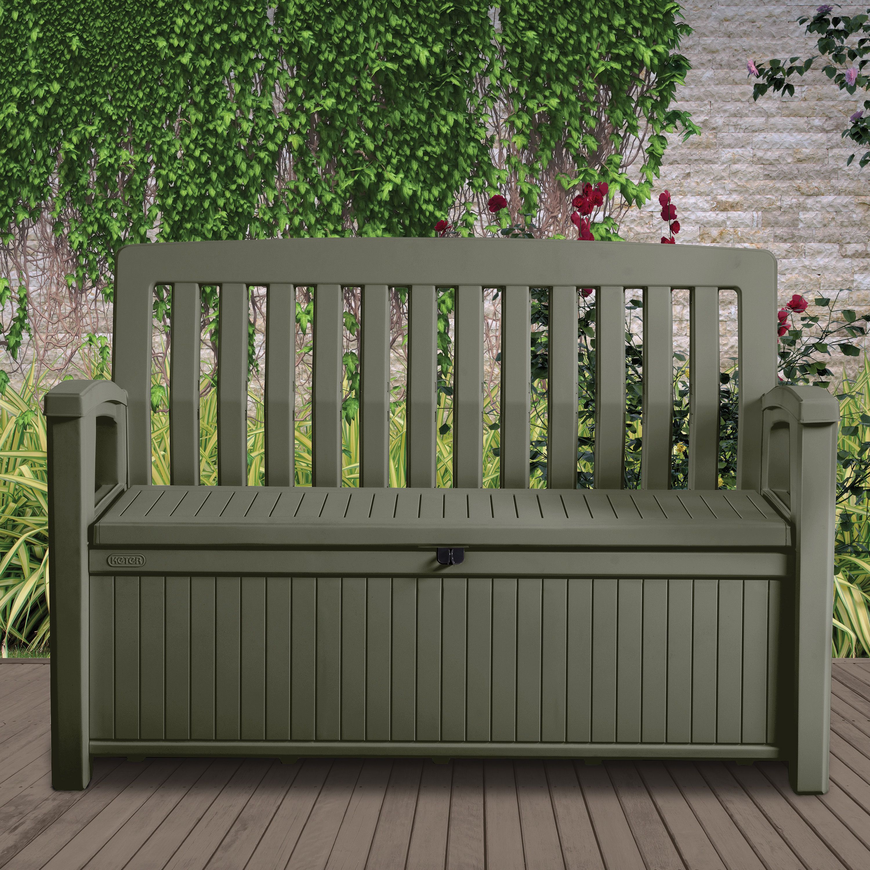 Keter Darwin Green Wooden Bench & storage box with 227L (W)132.7cm (H)89cm