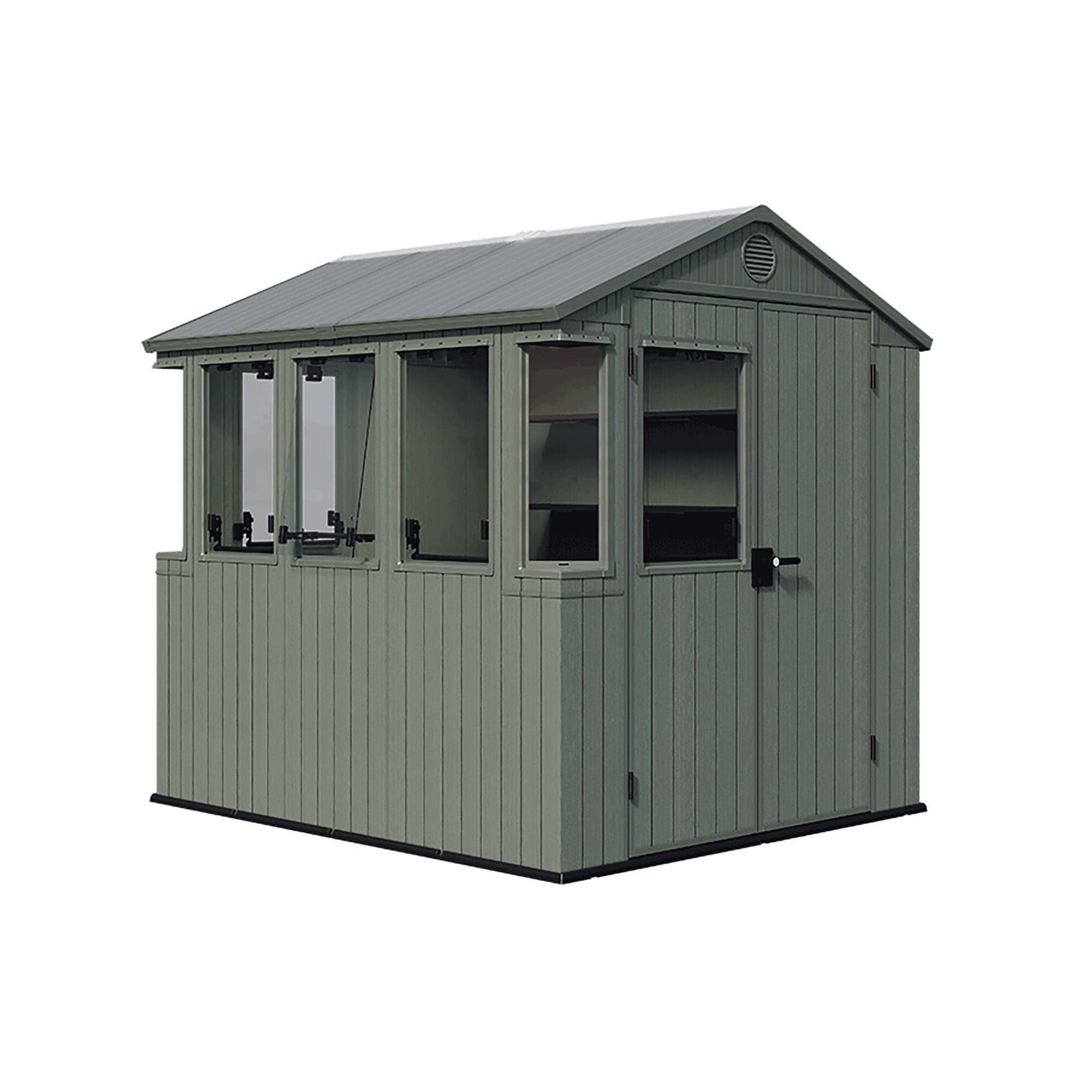 Keter Darwin Tongue & groove Vertical 6x8 ft Apex Green Plastic 2 door ...