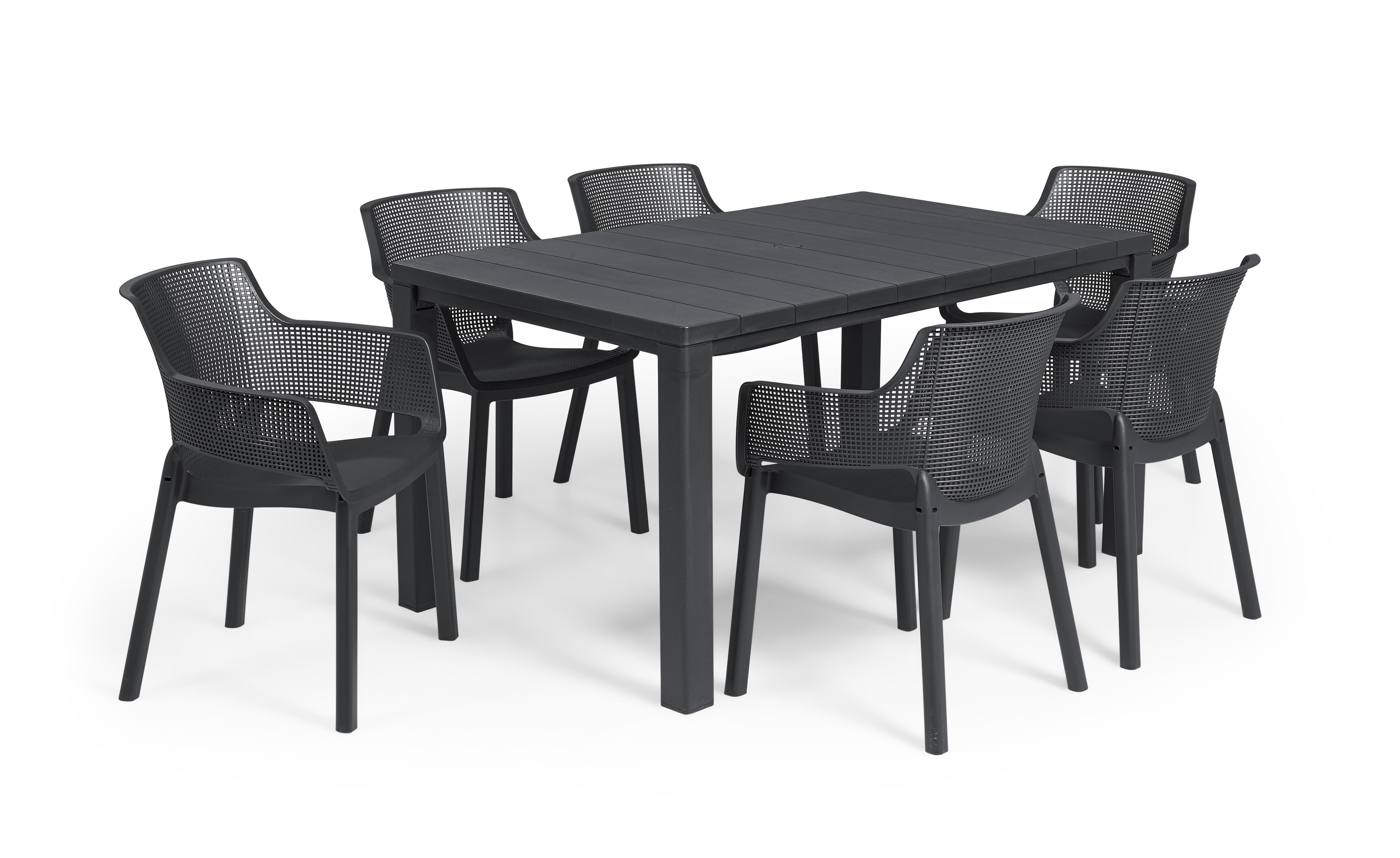 Keter Julie Elisa Graphite Grey Rattan effect 6 seater Dining set