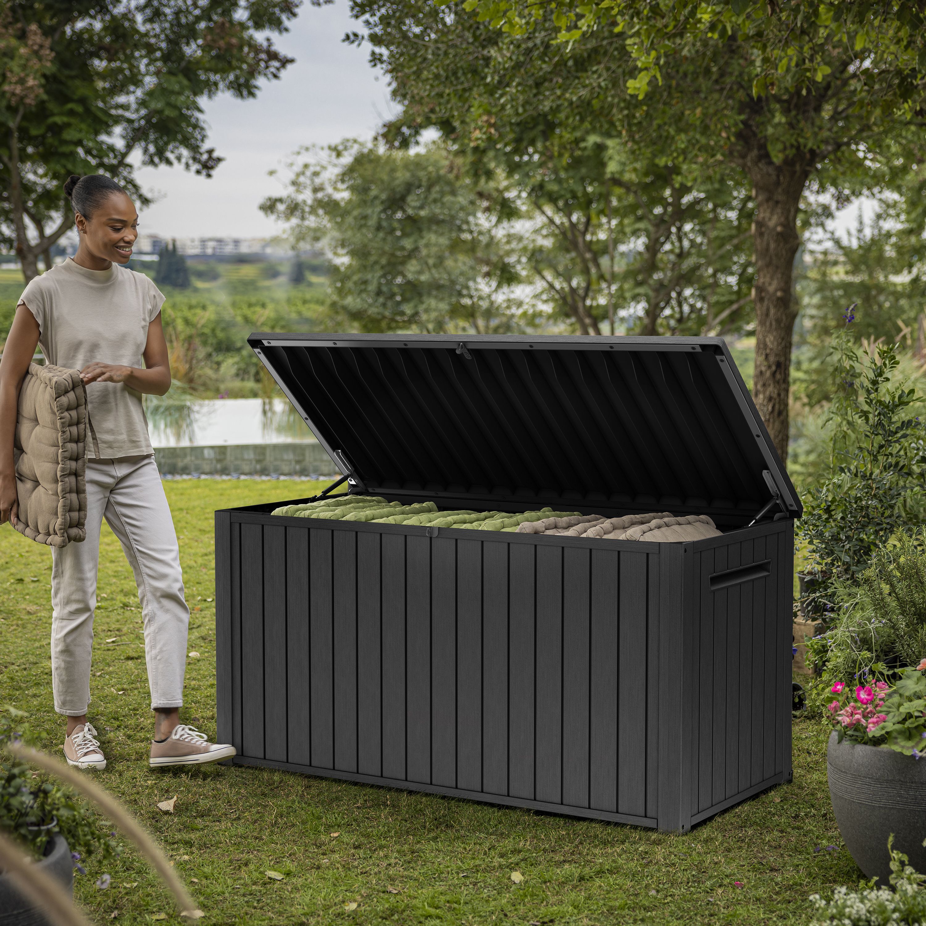 Keter Lineus 643L Resin Garden storage box - Grey (H) 0.74m x (W) 1.45m