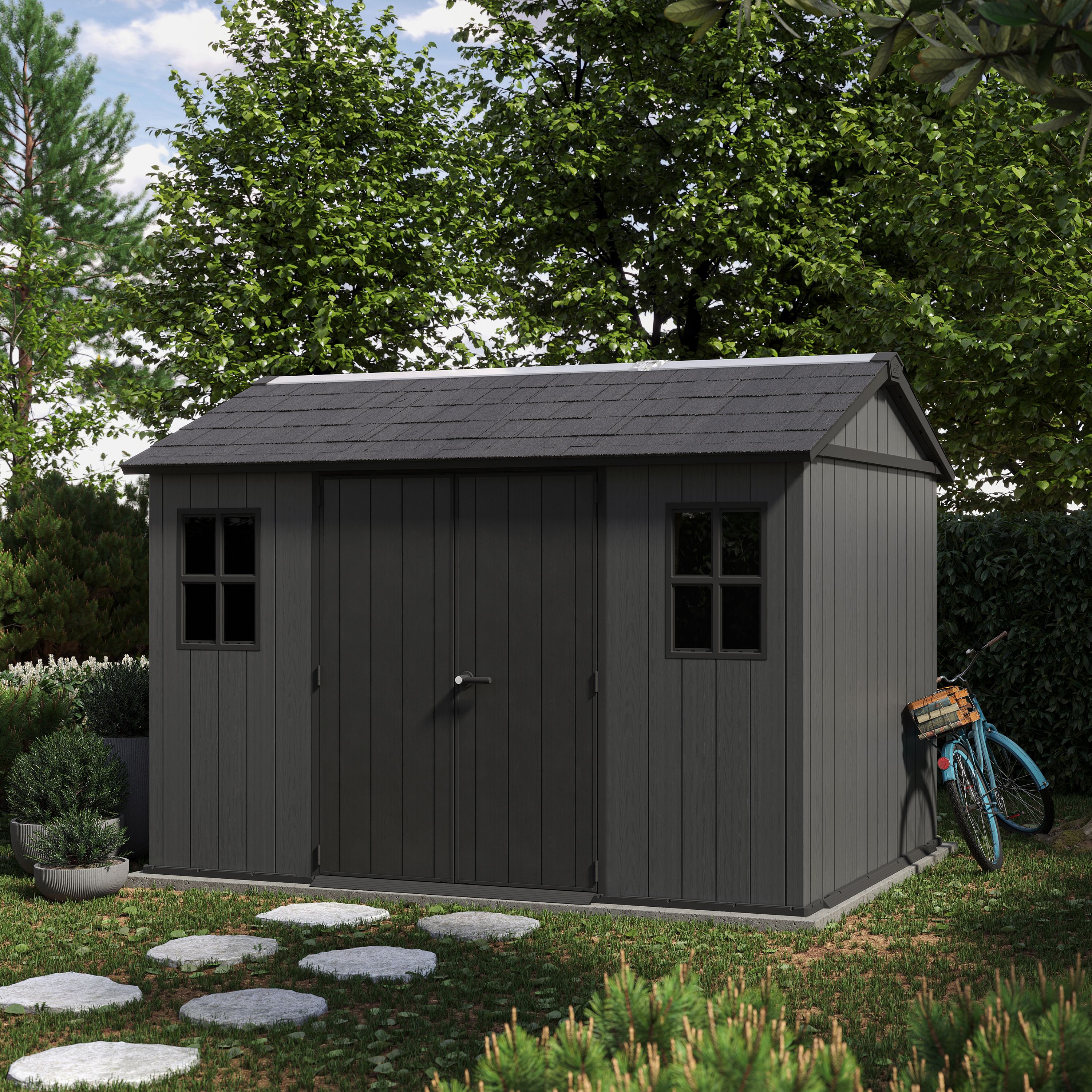 Keter Newton Plus Horizontal 11x7.5 ft Apex Grey Plastic 2 door Shed ...