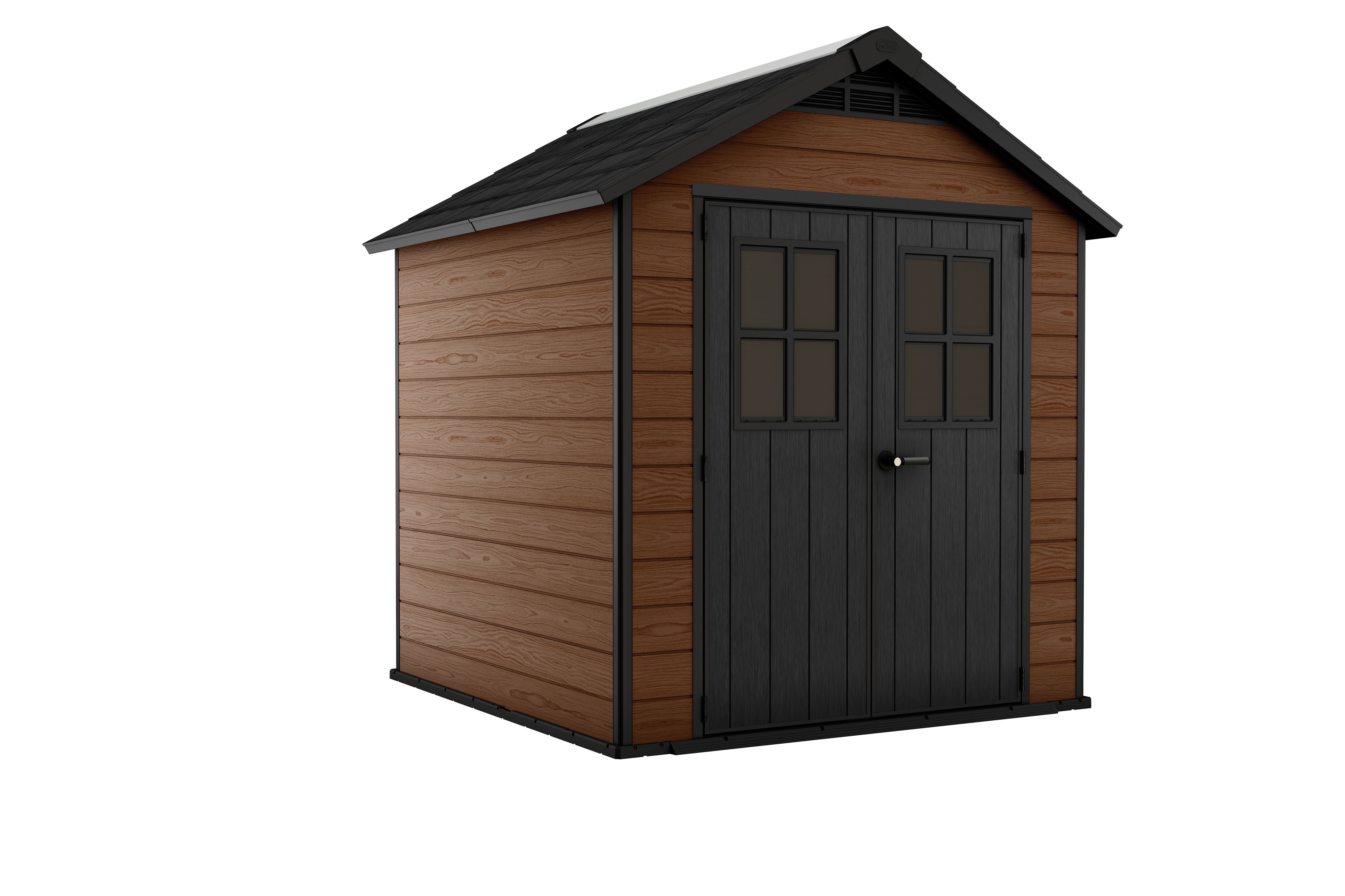 KETER NEWTON TONGUE & GROOVE 7X7 FT APEX COMPOSITE 2 DOOR SHED WITH ...
