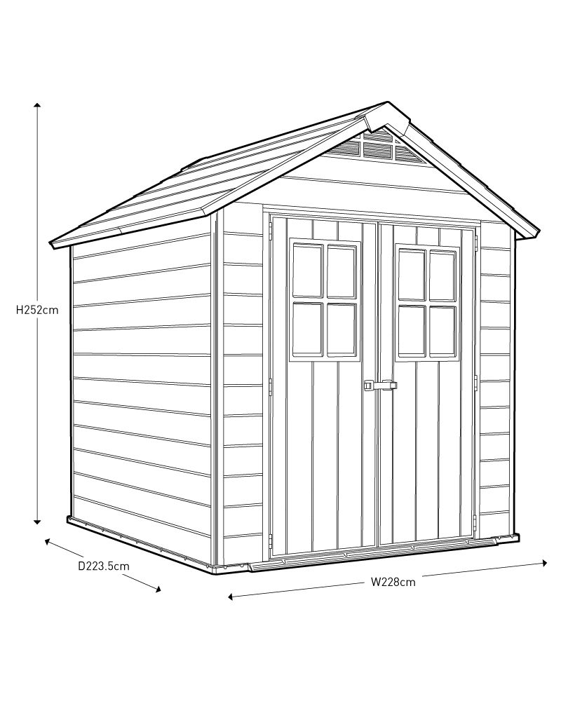 KETER NEWTON TONGUE & GROOVE 7X7 FT APEX COMPOSITE 2 DOOR SHED WITH ...